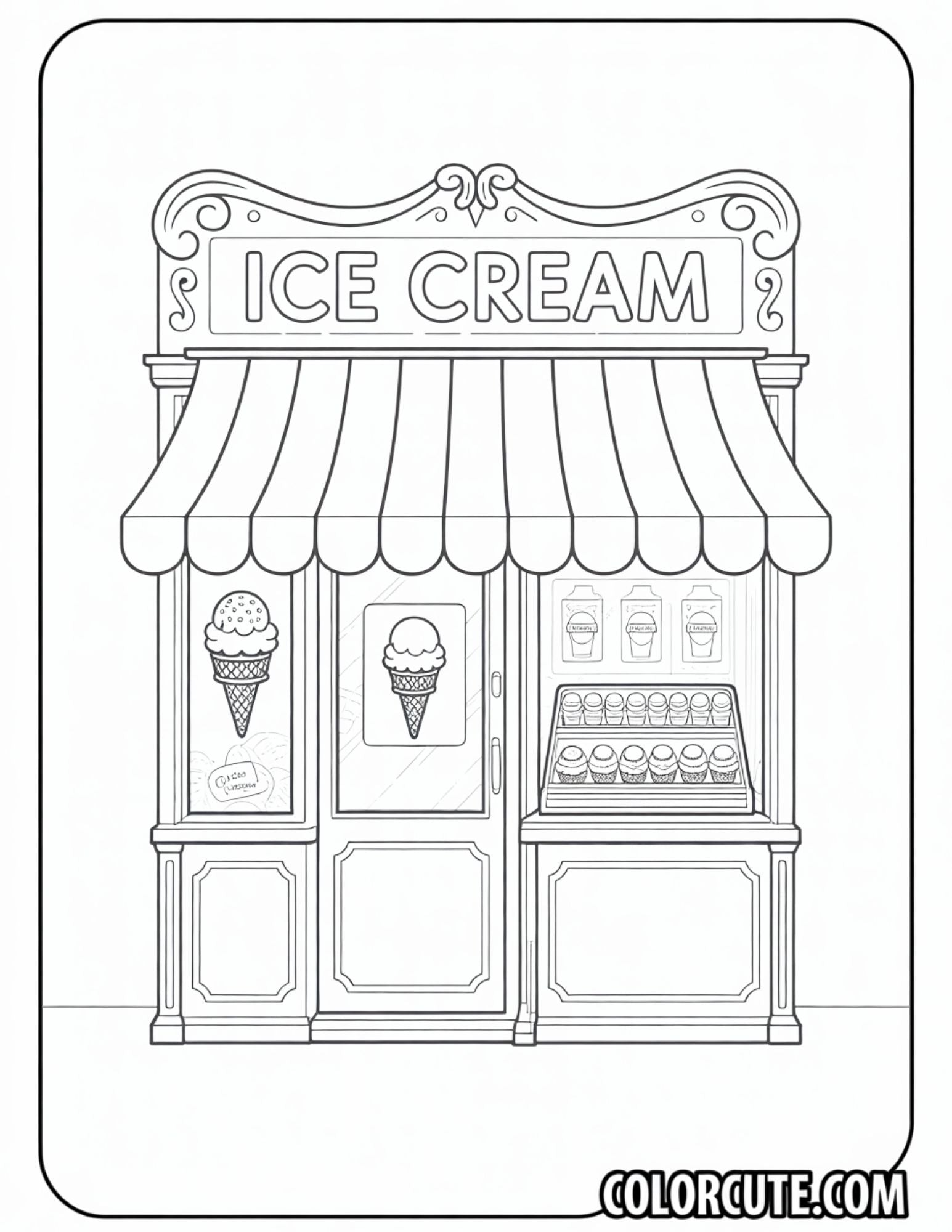 Ice Cream Shop Coloring Page | Free PDF Printables – Color Cute - Free ...