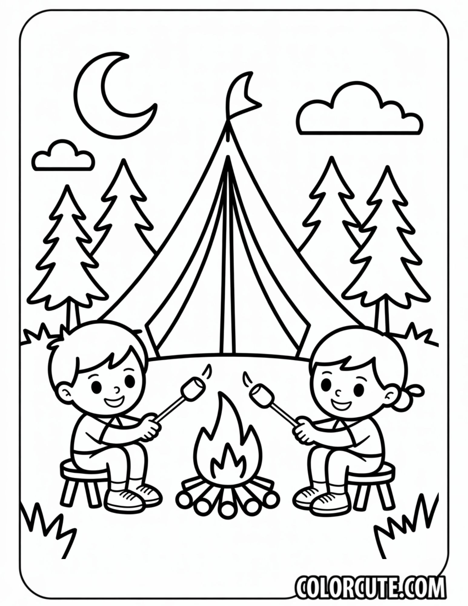 Camping Preschool Coloring Page | Free PDF Printables – Color Cute ...