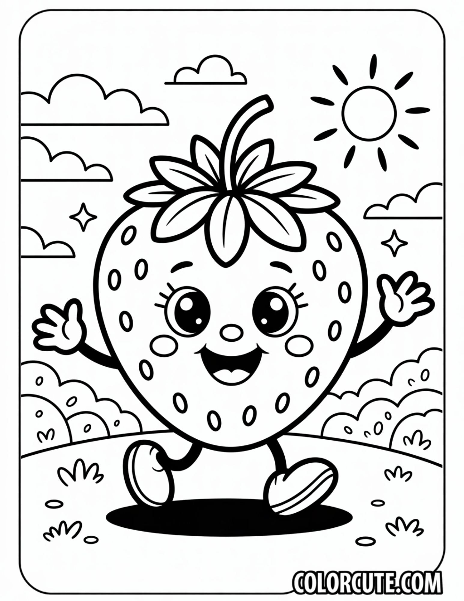 Smiling Strawberry Coloring Pages – Free PDF Printables – Color Cute ...