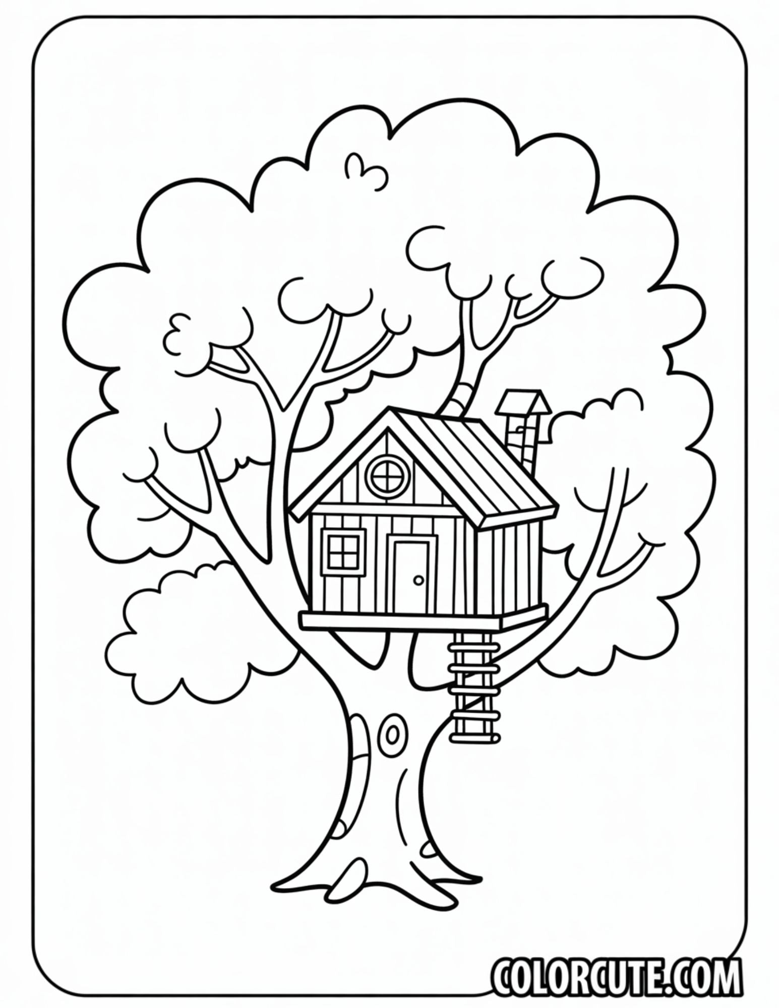 Tree House Coloring Pages - Free PDF Printables – Color Cute - Free ...