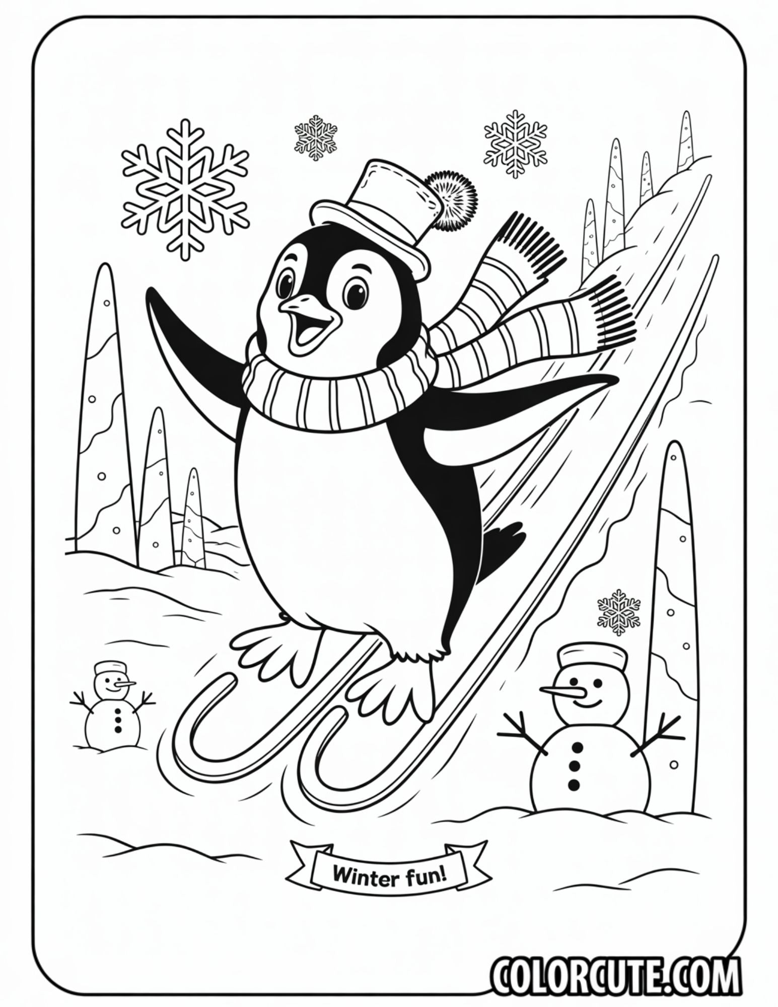 Winter Penguin Coloring Pages | Free PDF Printables – Color Cute - Free ...