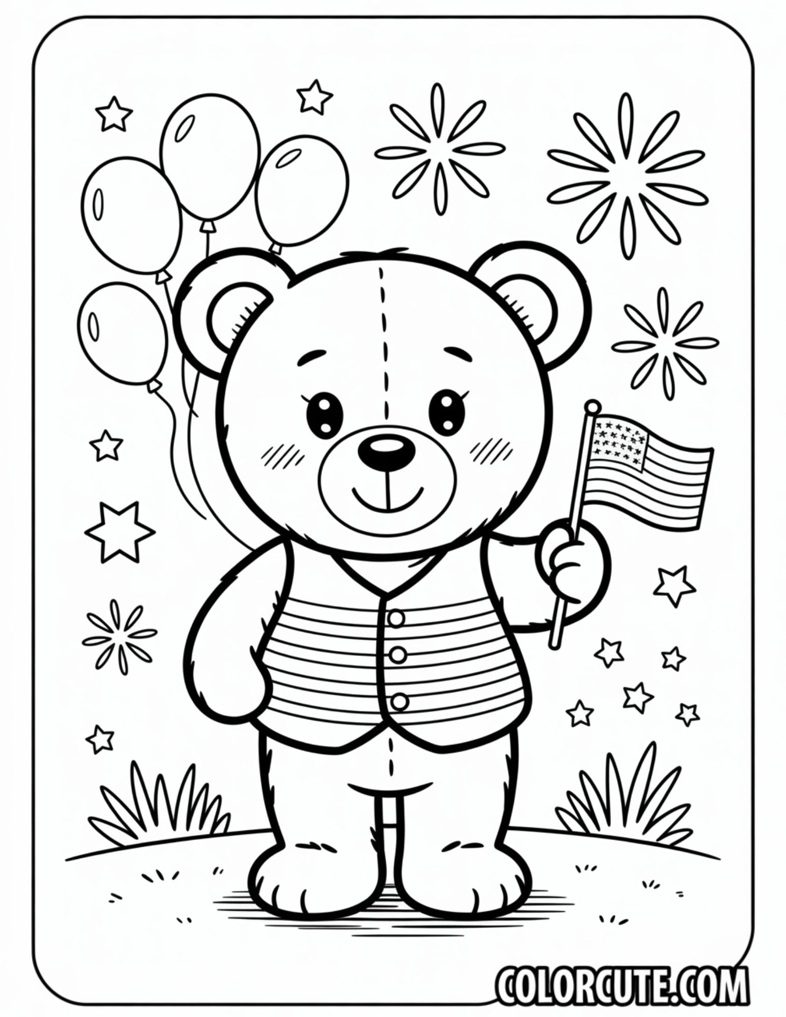 4th of July Bear Coloring Pages | Free PDF Printables – Color Cute ...