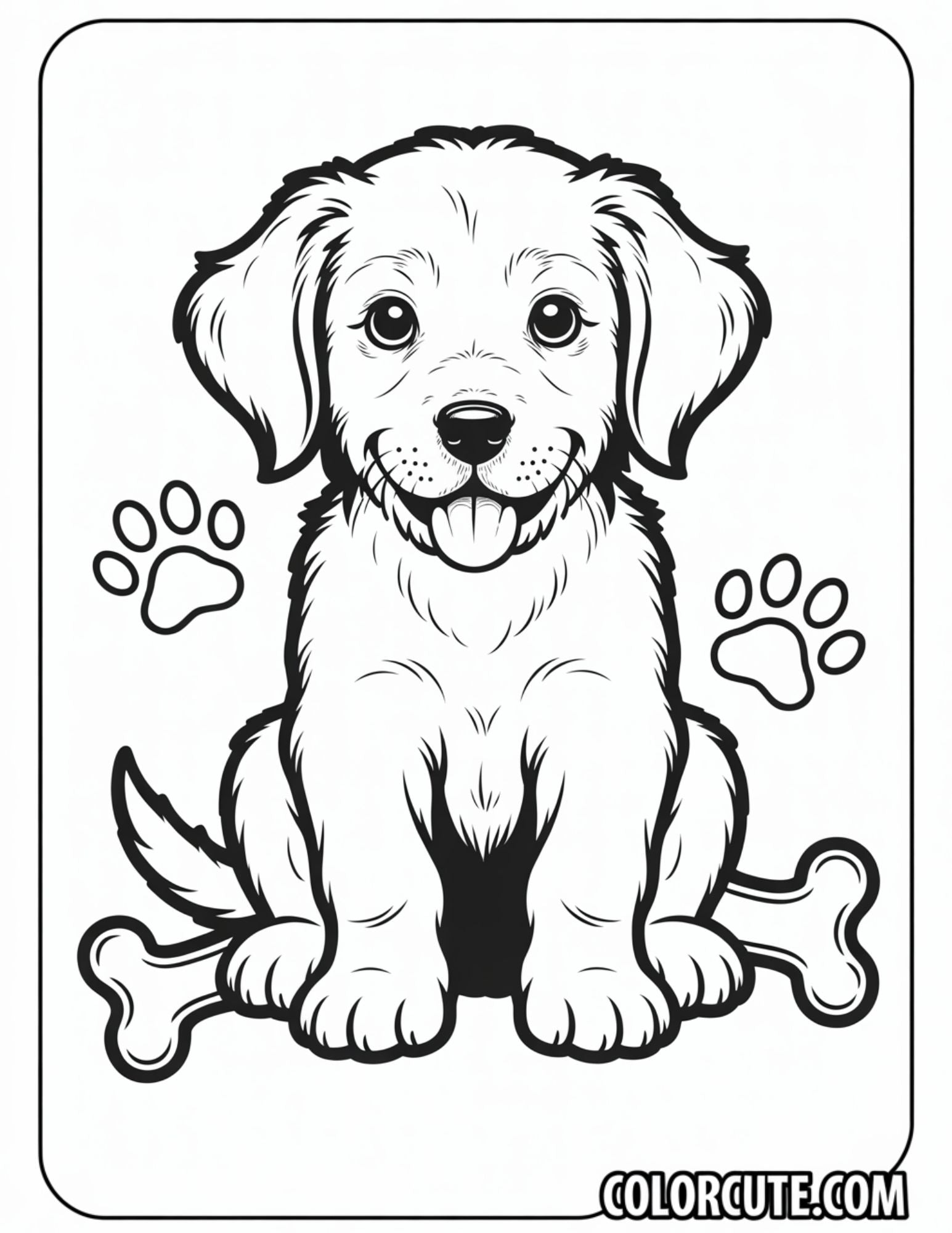 Puppy with Bone and Paw Prints Coloring Page | Free PDF Printables ...
