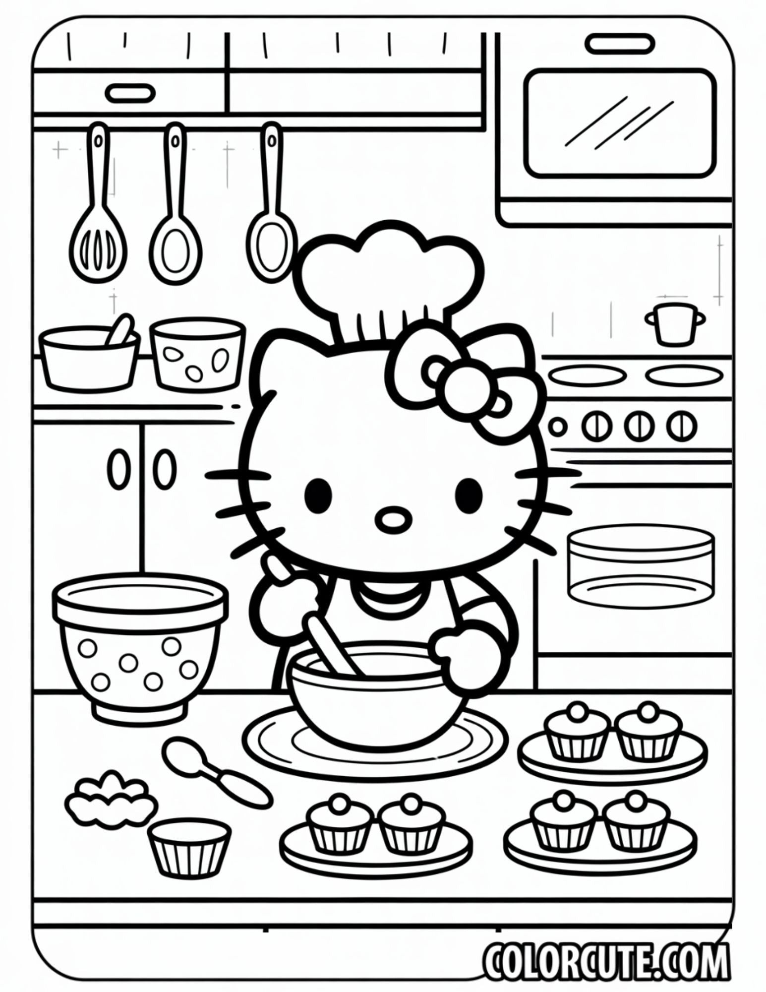Hello Kitty Cooking Coloring Page | Free PDF Printables – Color Cute - Free Coloring Pages