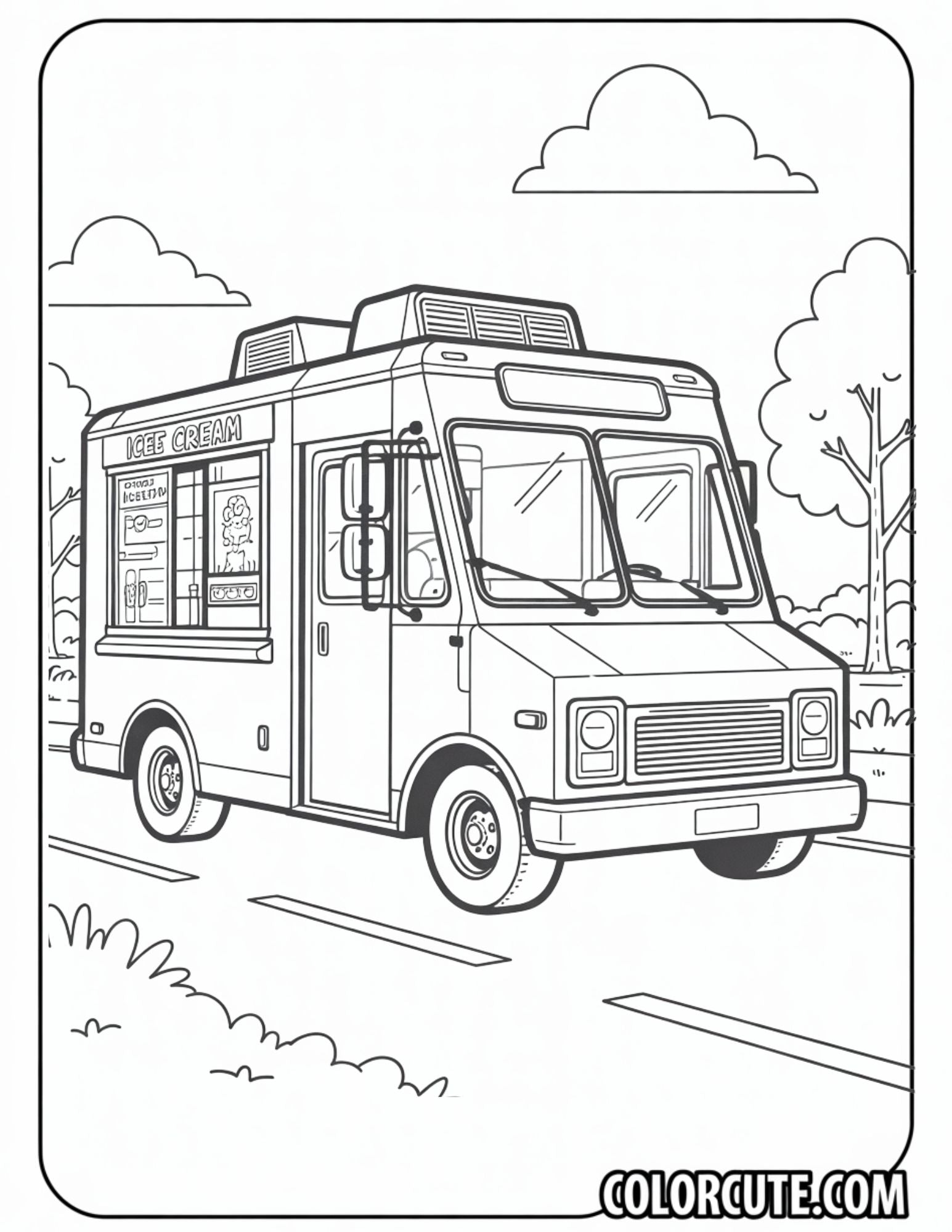 Ice Cream Truck on the Road Coloring Page | Free PDF Printables – Color ...