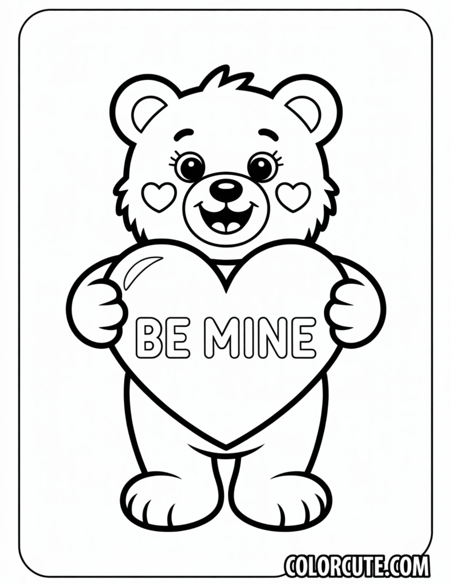 Valentine Bear Coloring Pages | Free PDF Printables – Color Cute - Free ...