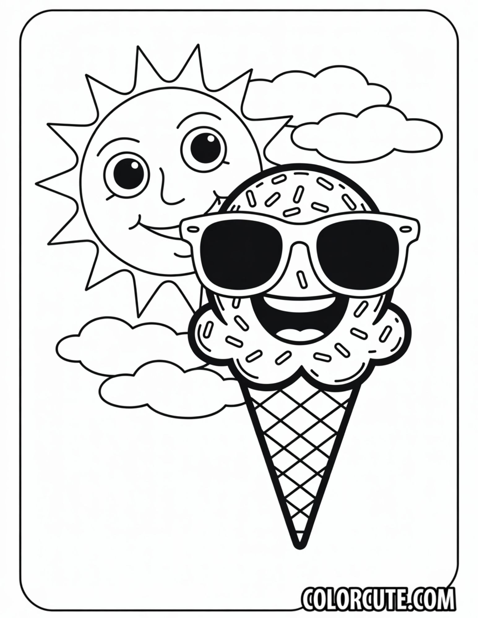 Summer Ice Cream Scene Coloring Page | Free PDF Printables – Color Cute ...