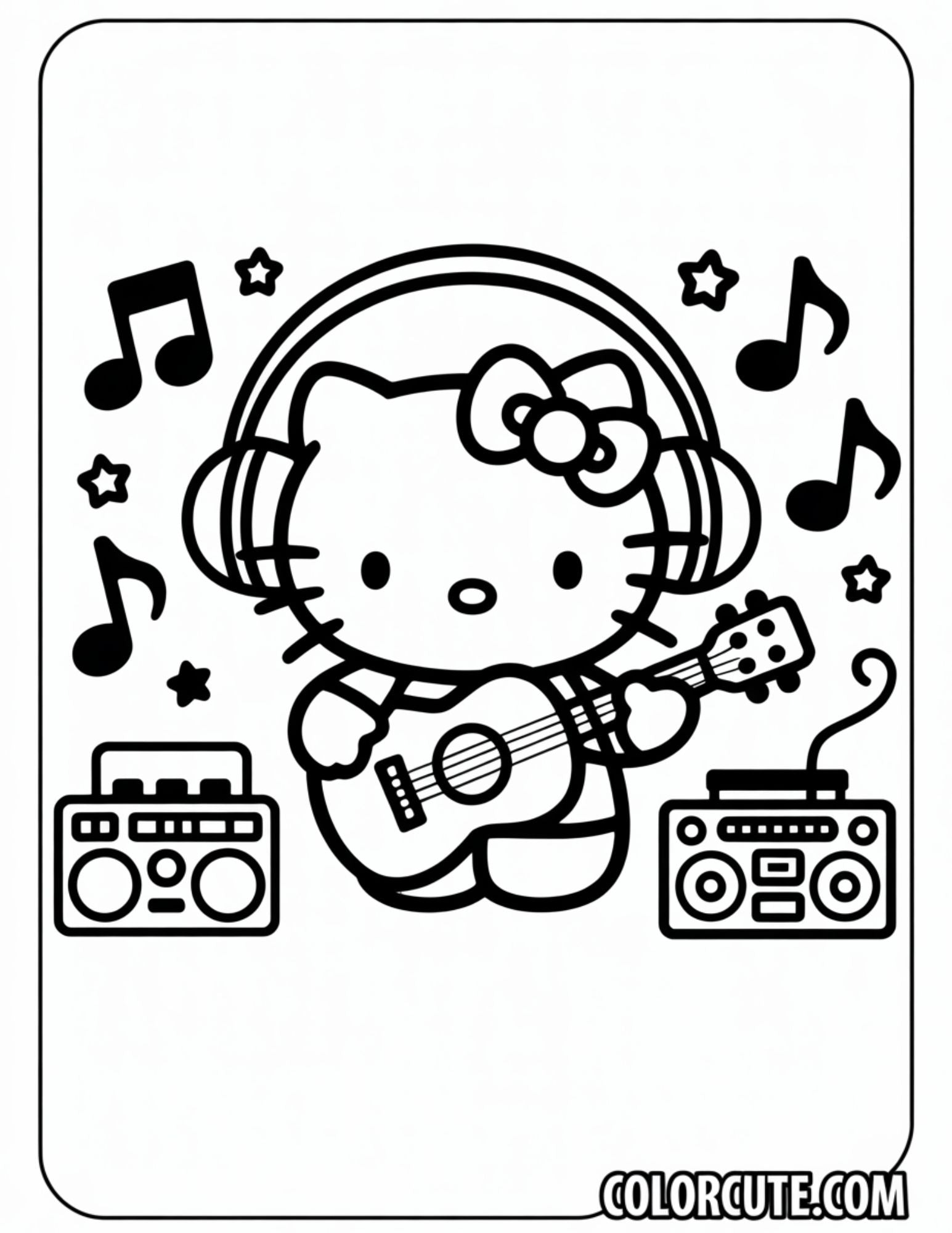 Hello Kitty Music Time Coloring Page | Free PDF Printables – Color Cute ...
