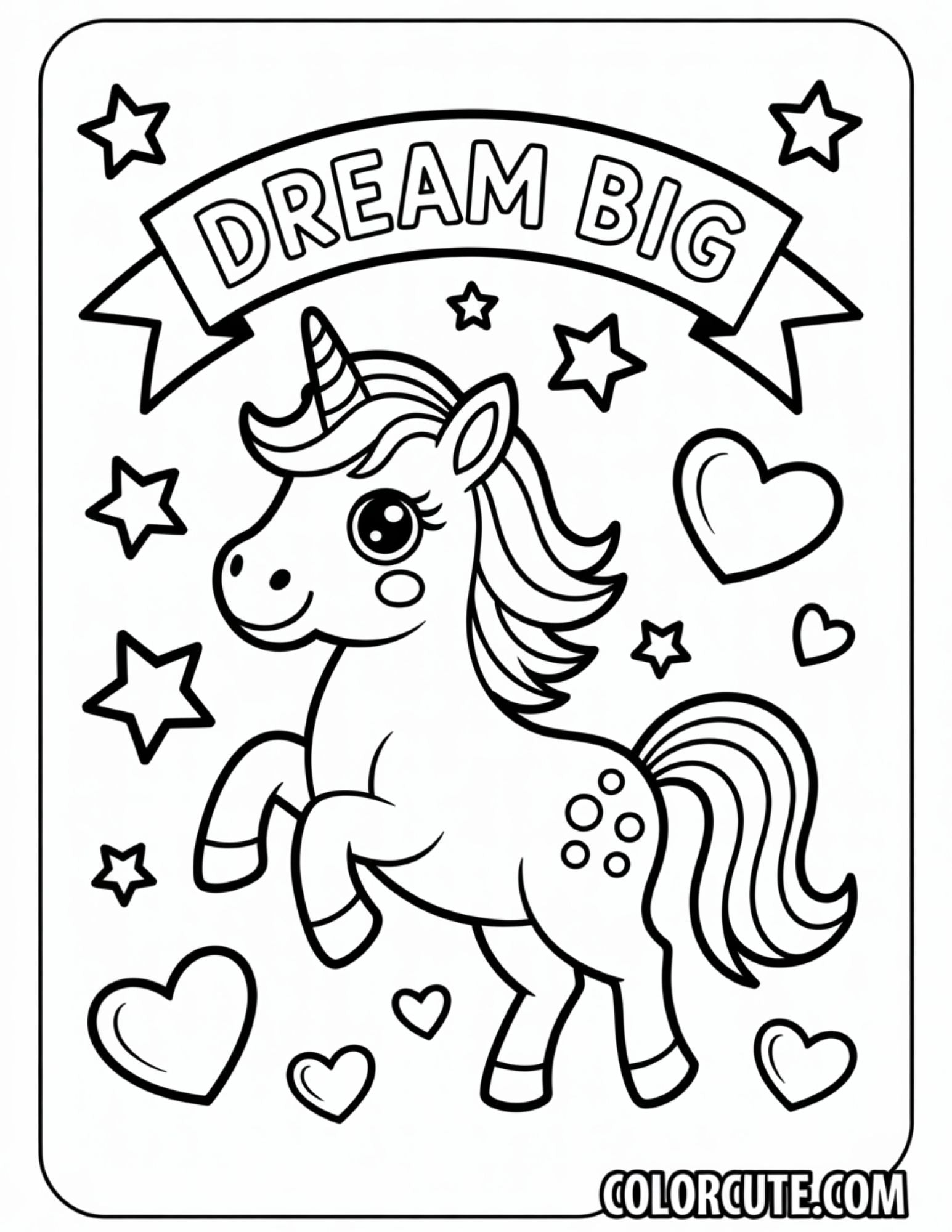 Dream Big Unicorn Coloring Pages | Free PDF Printables – Color Cute ...