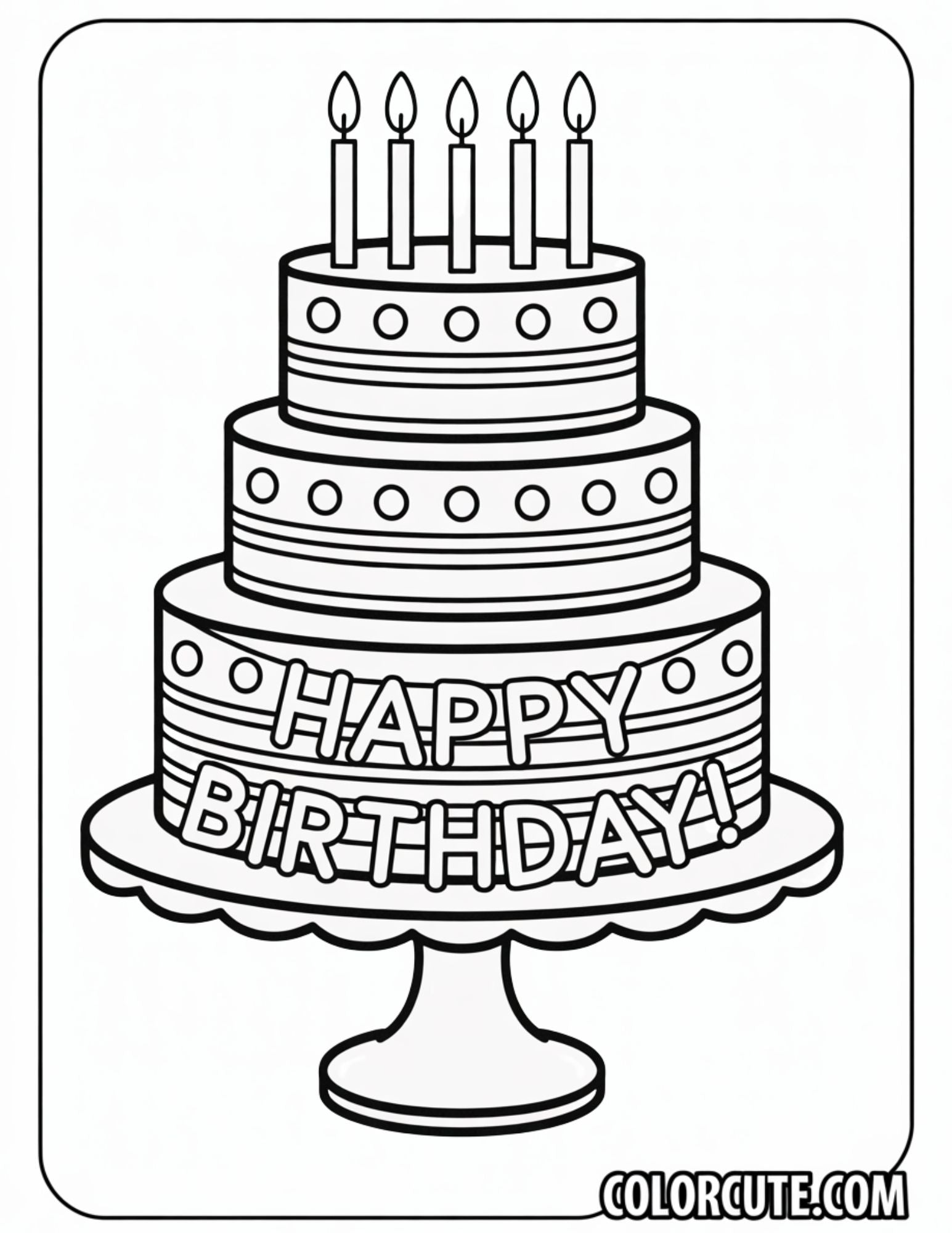 Birthday Cake Coloring Page | Free PDF Printables – Color Cute - Free ...