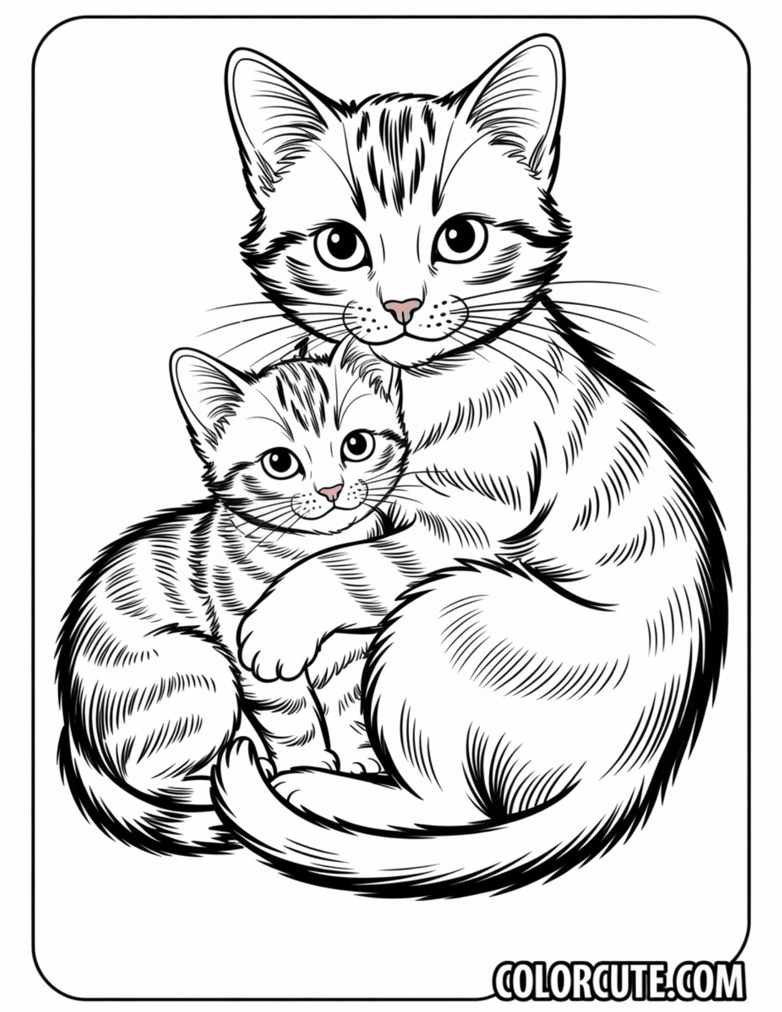 Cat and Kitten Coloring Pages | Free PDF Printables – Color Cute - Free ...