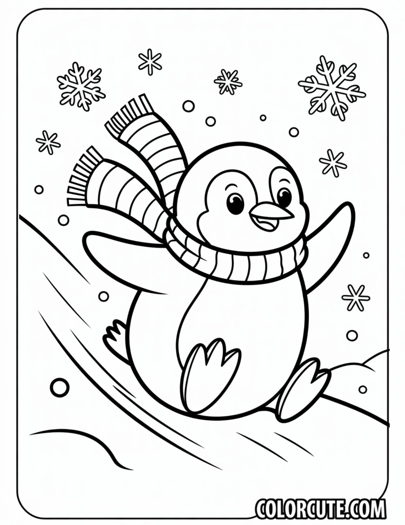Winter Penguin Coloring Page | Free PDF Printables – Color Cute - Free ...