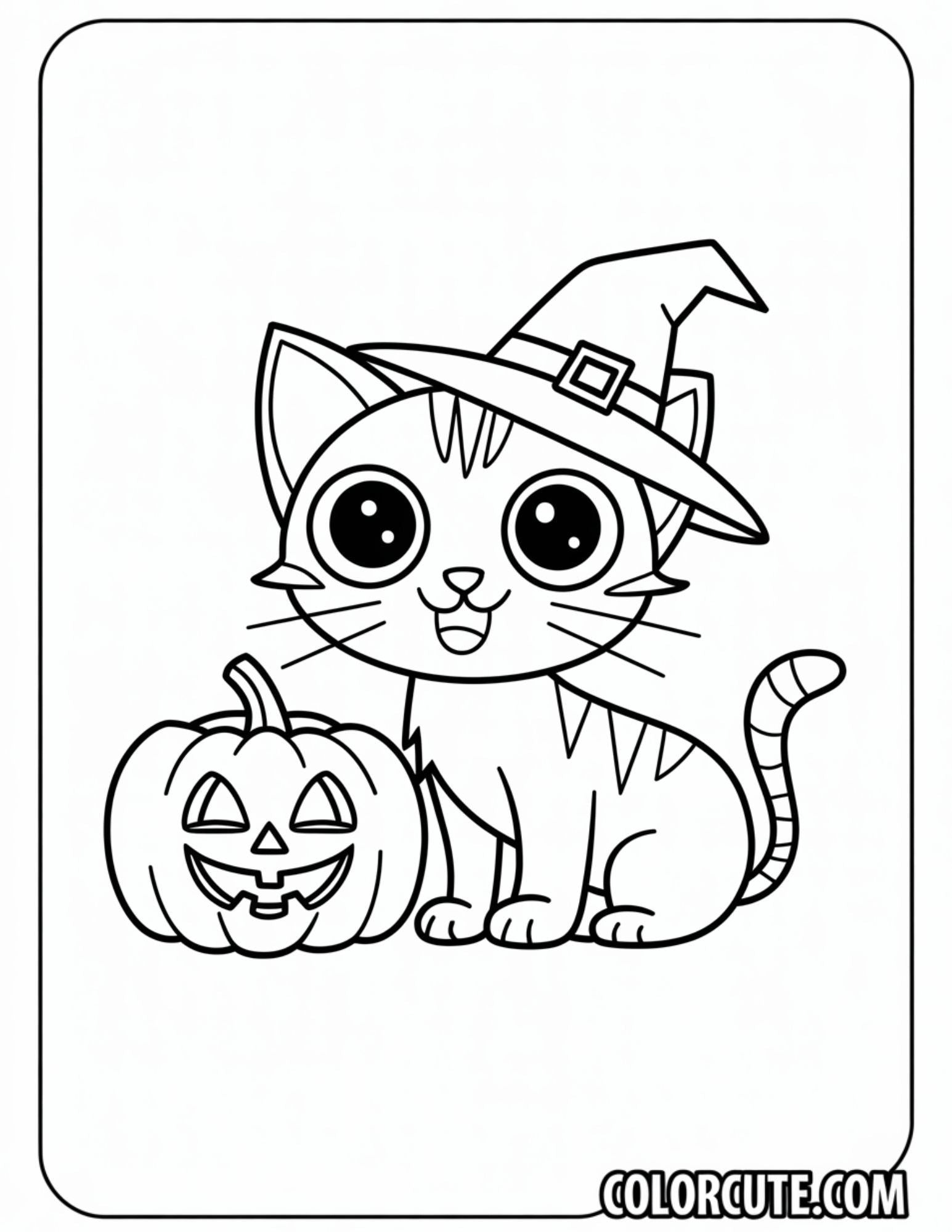 Halloween cute Cat Coloring Page | Free PDF Printables – Color Cute ...