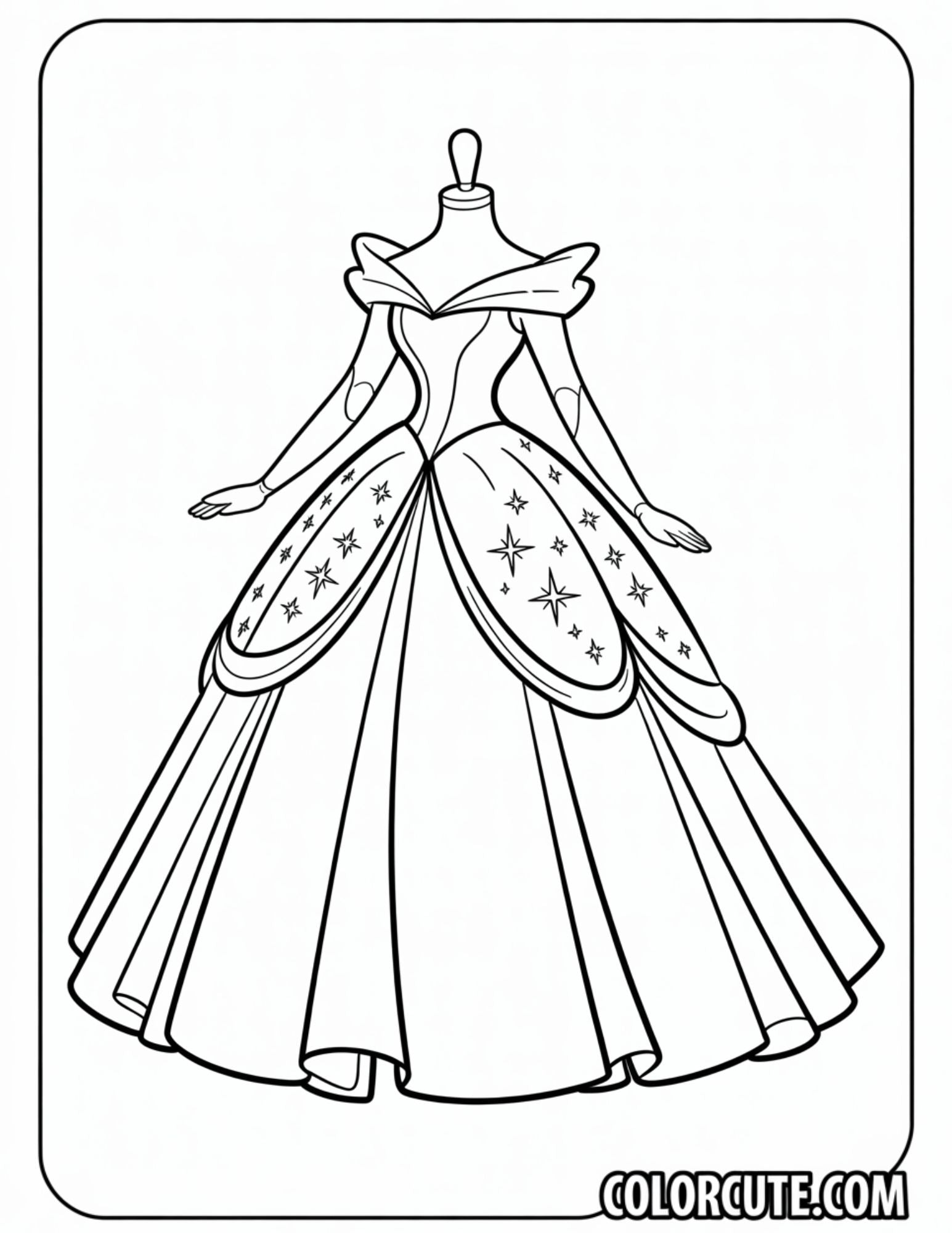 Royal Dress Coloring Page | Free PDF Printables – Color Cute - Free ...