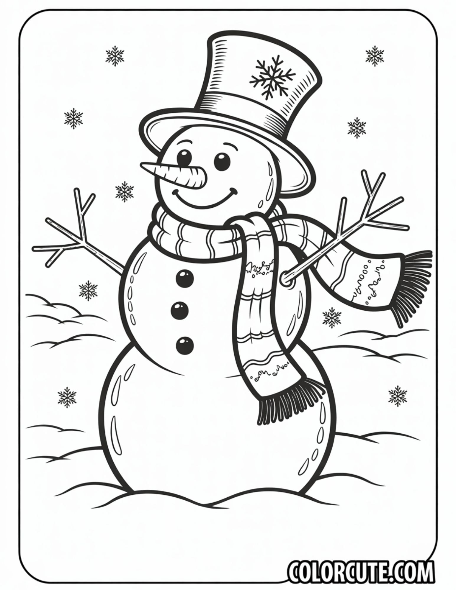Winter Snowman Coloring Pages | Free PDF Printables – Color Cute - Free ...
