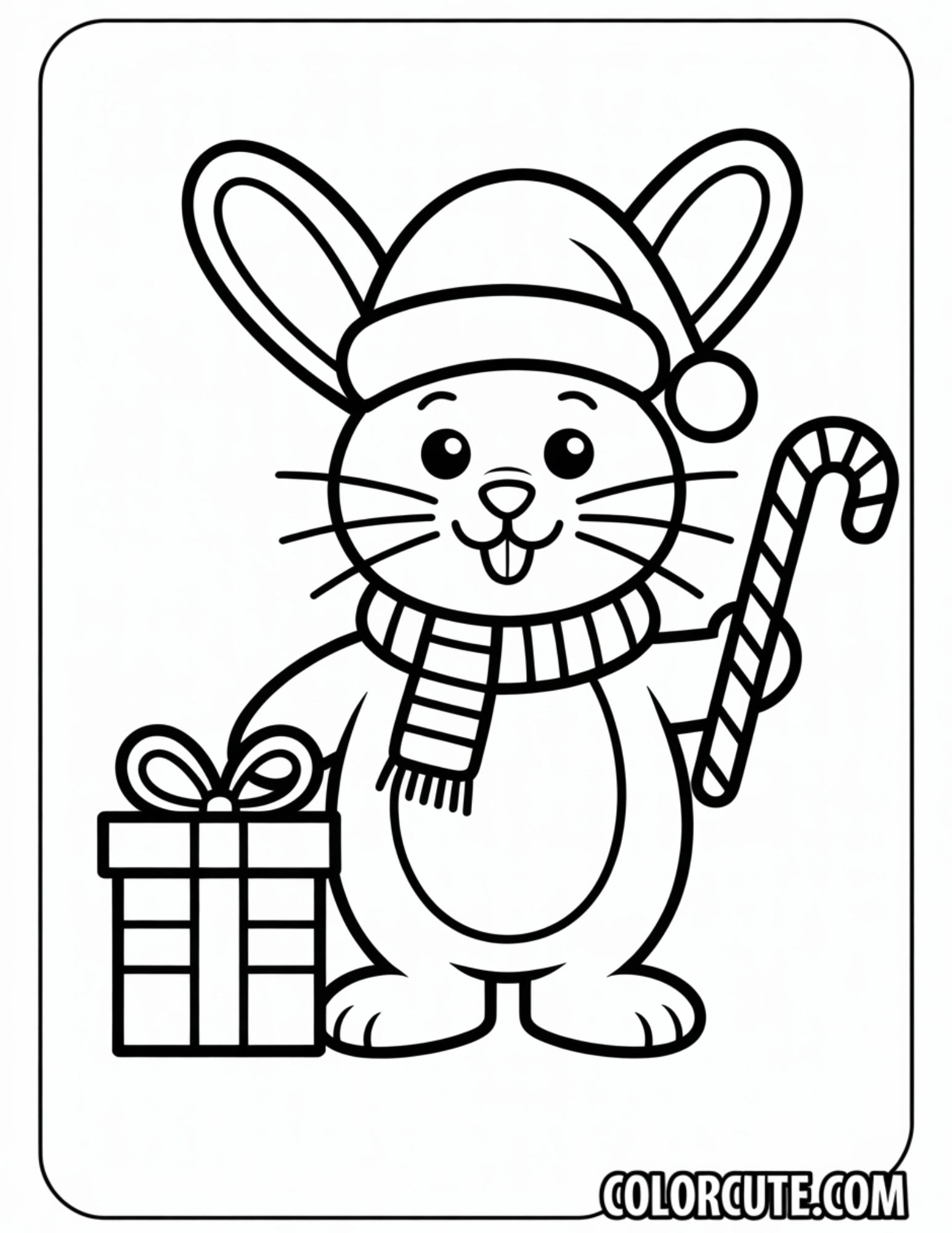 Christmas Bunny Coloring Page – Free PDF Printables – Color Cute - Free ...