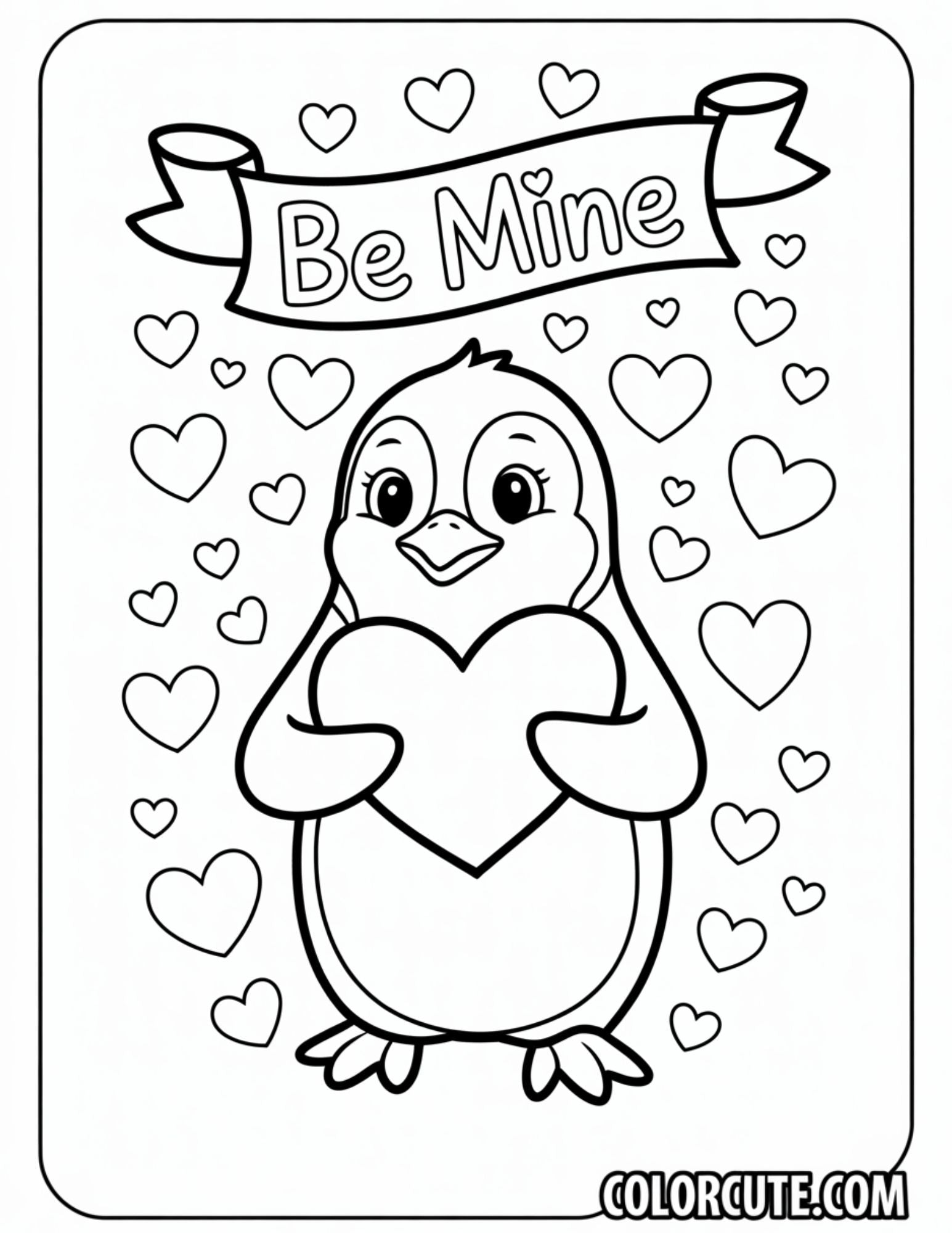 Valentines Penguin Coloring Page | Free PDF Printables – Color Cute ...
