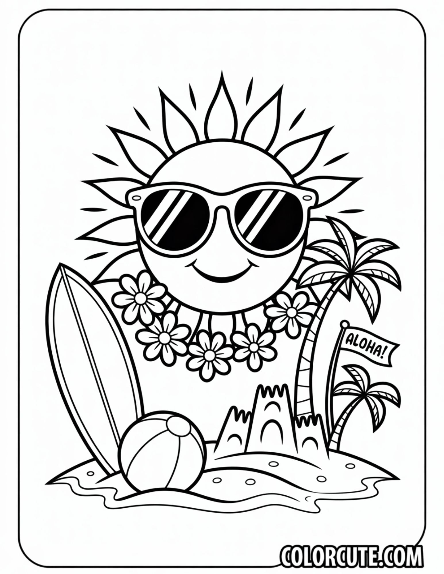 Summer Sun Coloring Page | Free PDF Printables – Color Cute - Free ...