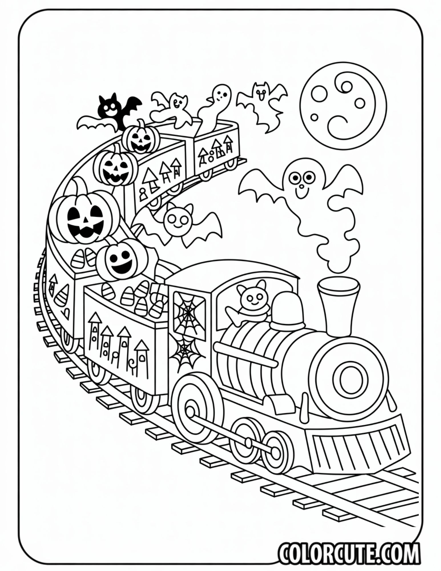Halloween Train Coloring Page - Free PDF Printables – Color Cute - Free ...