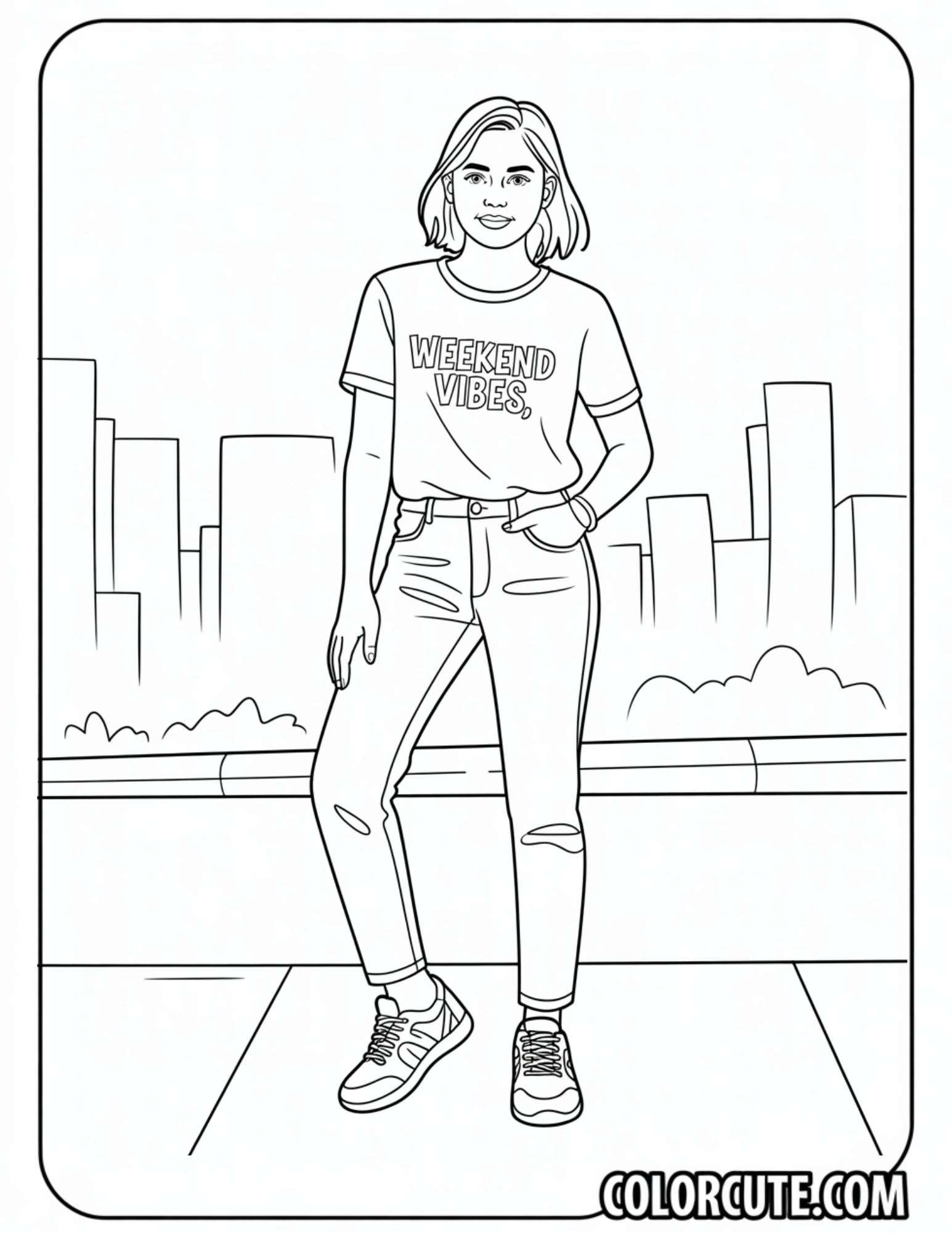 Street Fashion Girl Coloring Pages | Free PDF Printables – Color Cute ...