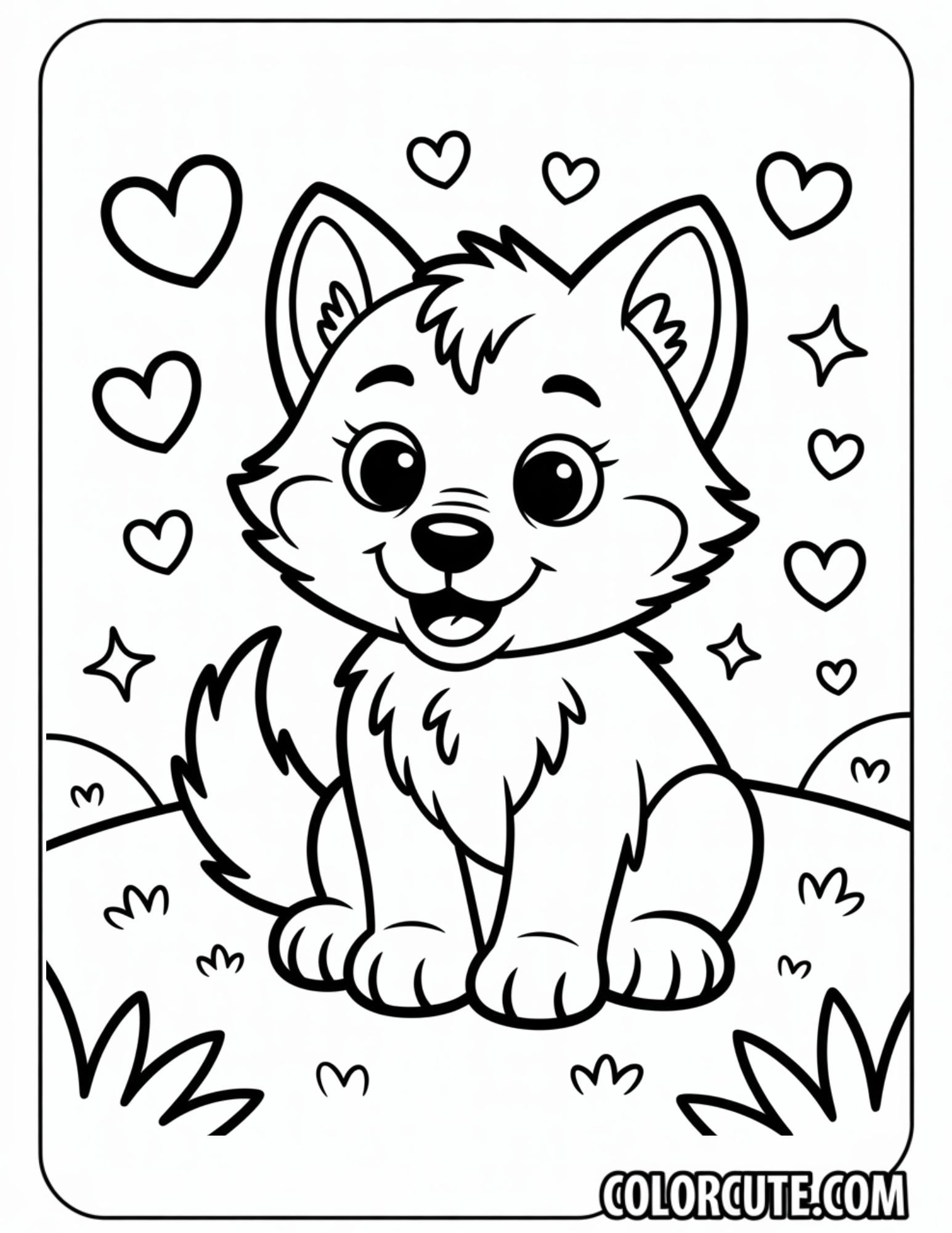 Cute Wolf Coloring Page | Free PDF Printables – Color Cute - Free ...