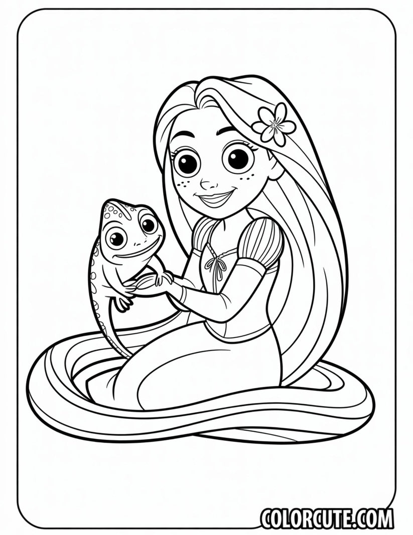Pascal Rapunzel Coloring Page | Free PDF Printables – Color Cute - Free ...