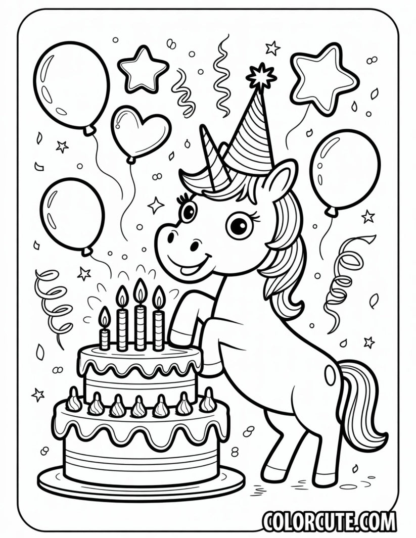 Birthday Unicorn Coloring Pages | Free PDF Printables – Color Cute ...