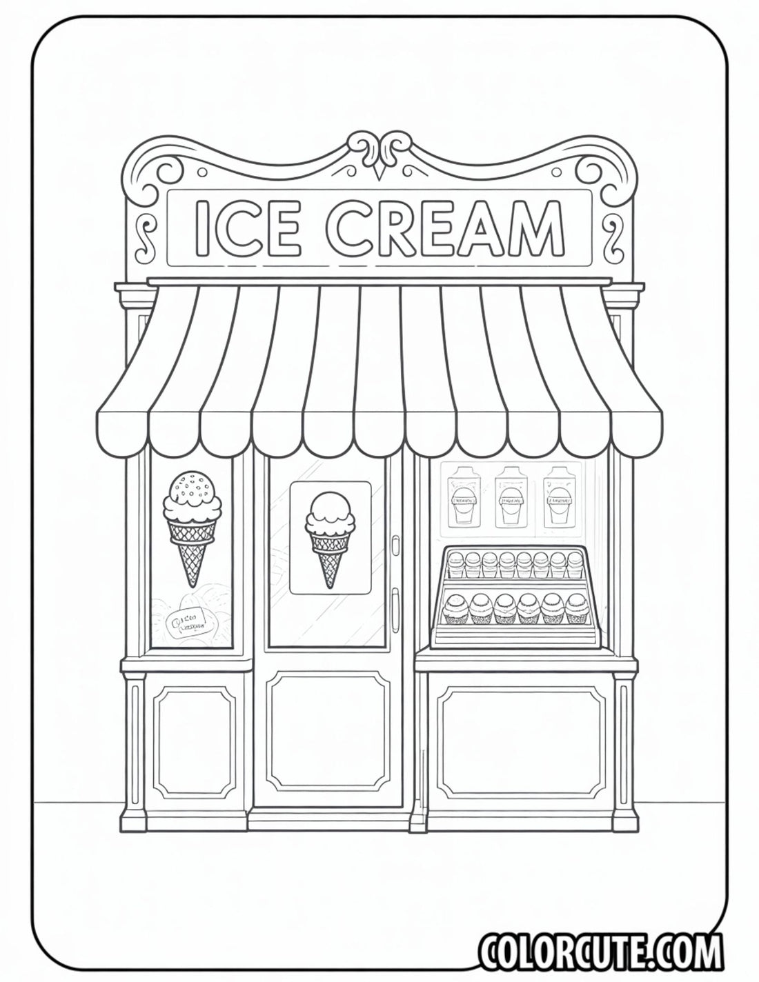Ice Cream Shop Coloring Page | Free PDF Printables – Color Cute - Free ...