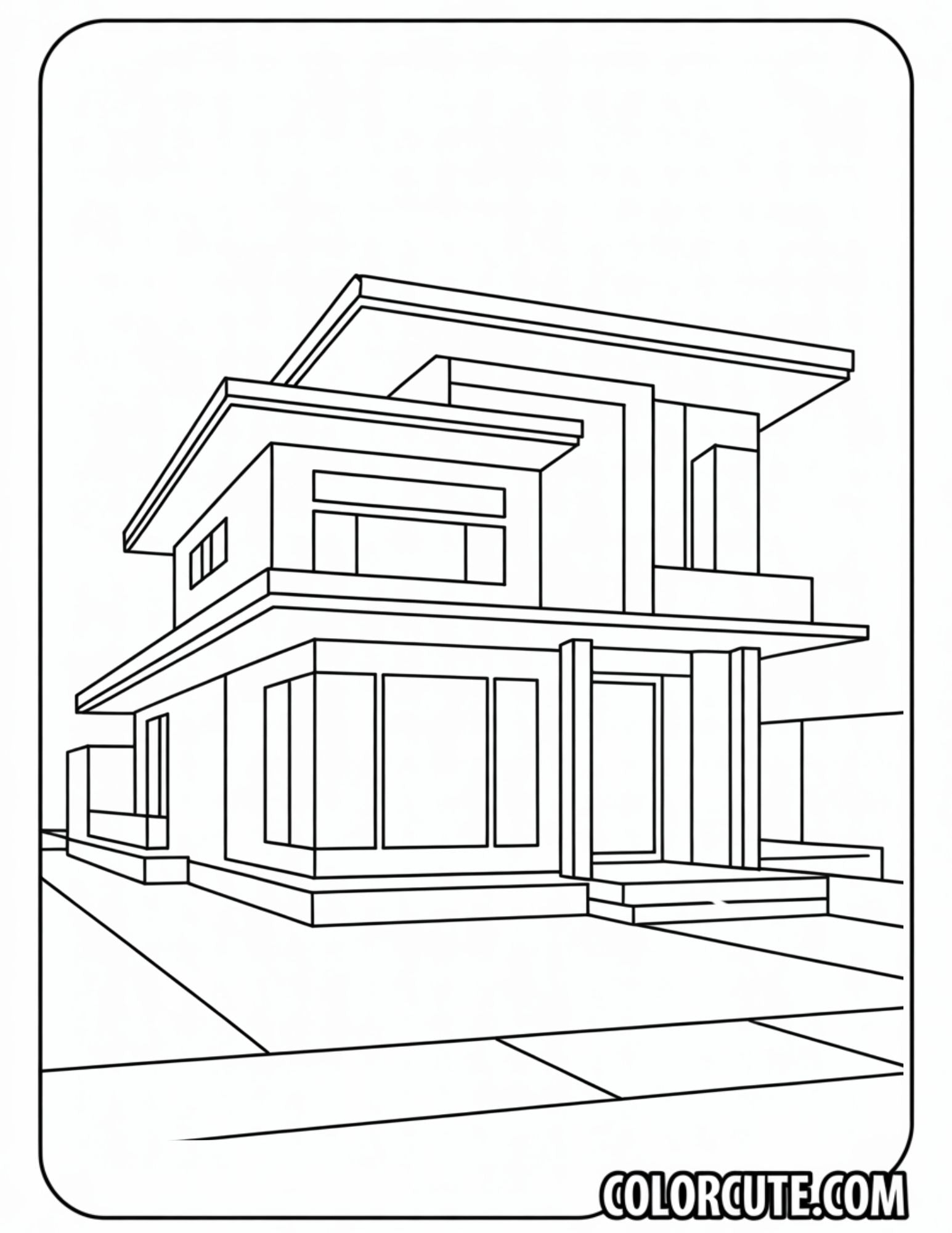 Modern House Coloring Pages | Free PDF Printables – Color Cute - Free ...