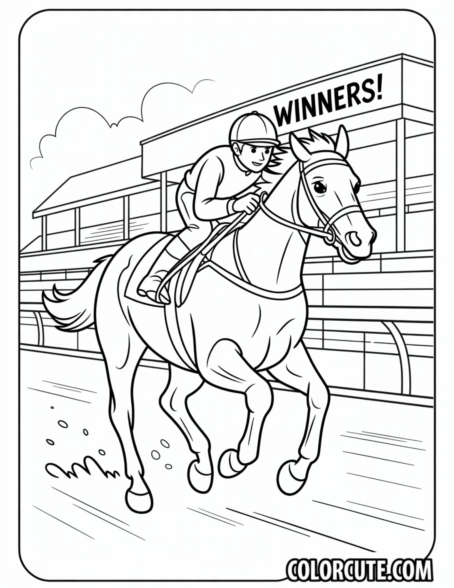 Racing Horse Coloring Pages | Free PDF Printables – Color Cute - Free ...