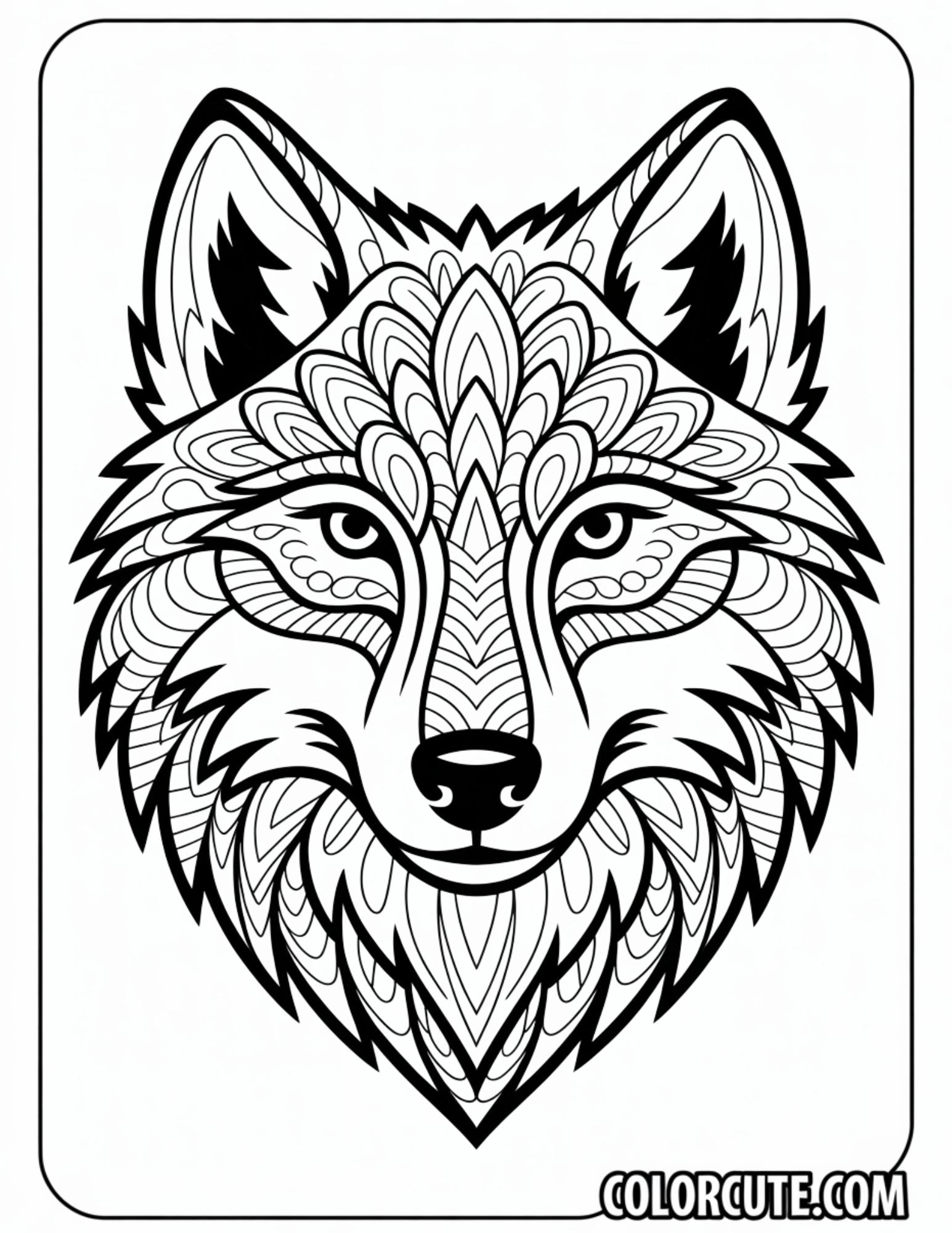 Wolf Face Coloring Page | Free PDF Printables – Color Cute - Free ...