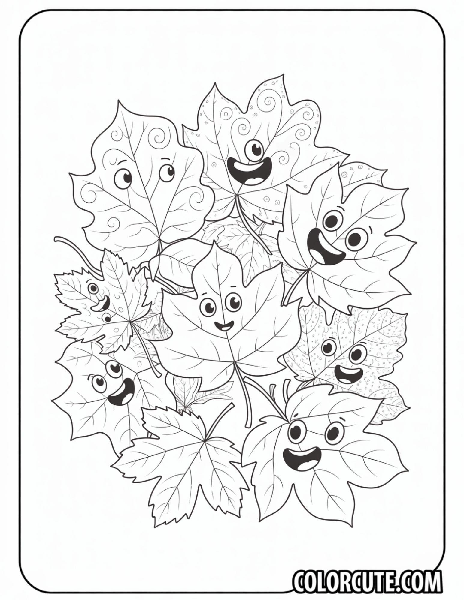 Fall Leaves Coloring Pages | Free PDF Printables – Color Cute - Free ...