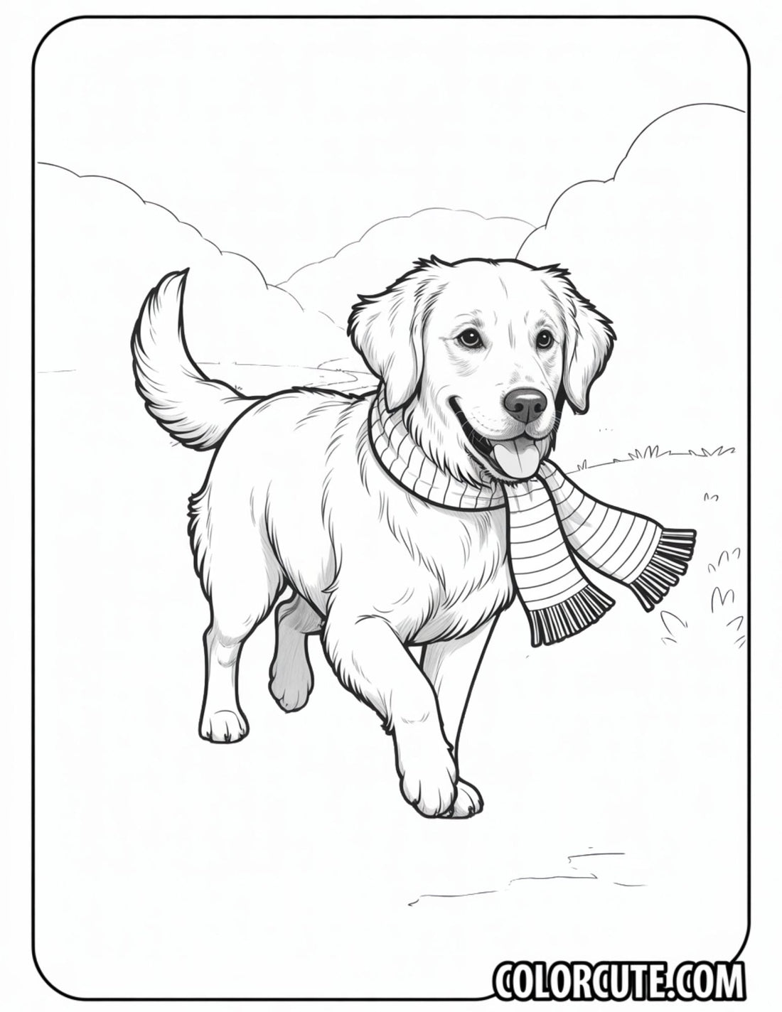 Golden Retriever with a Scarf Coloring Page | Free PDF Printables ...