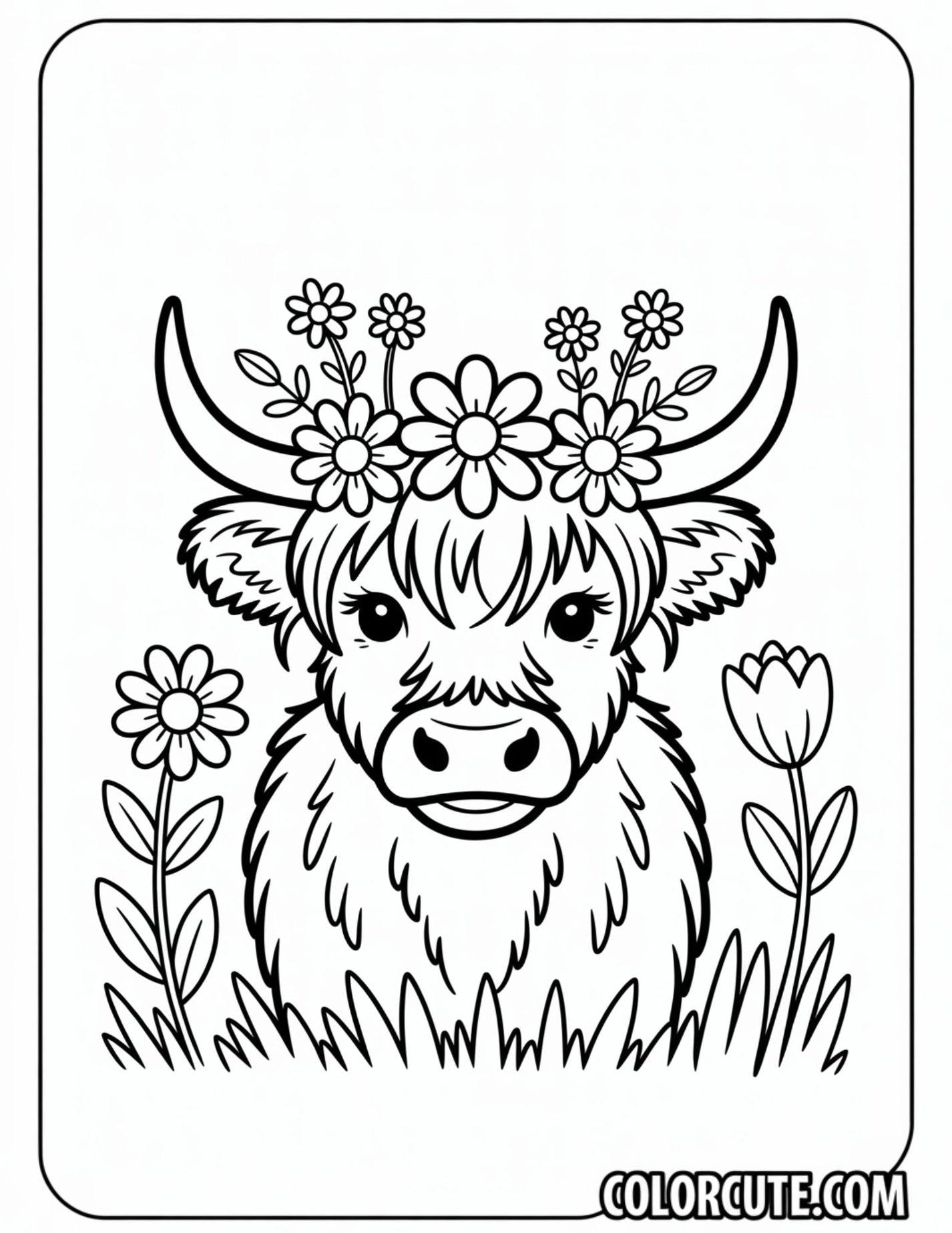 Scottish Highland Cow Coloring Pages | Free PDF Printables – Color Cute ...