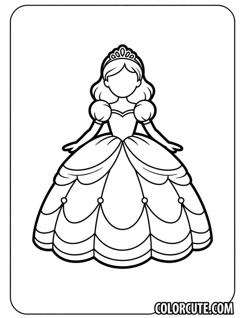 Princess Dress Coloring Pages | Free PDF Printables – Color Cute - Free ...