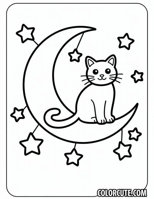 Cat on the Moon Coloring Pages | Free PDF Printables – Color Cute ...