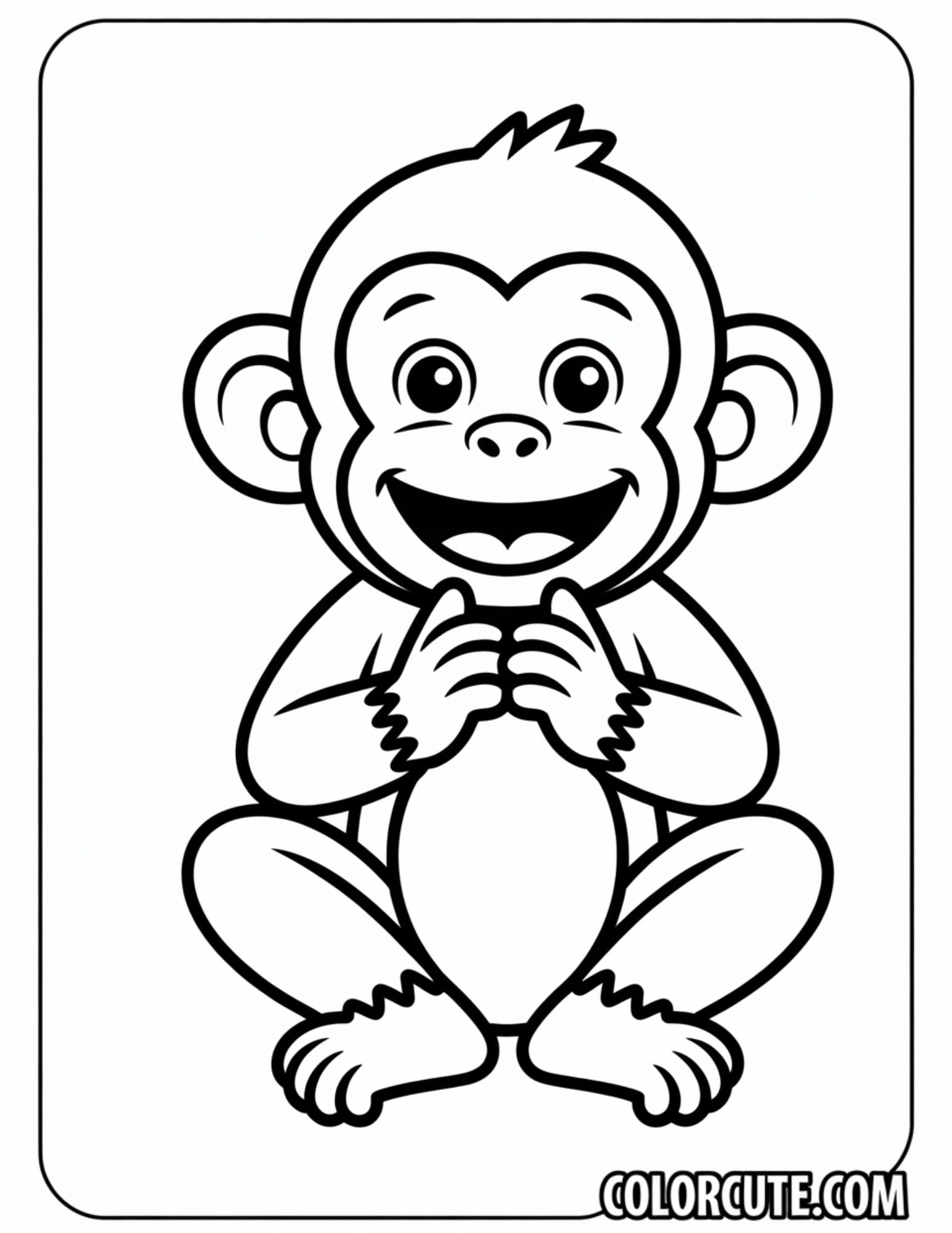 Easy Monkey Coloring Page Free PDF Printables – Color Cute - Free ...