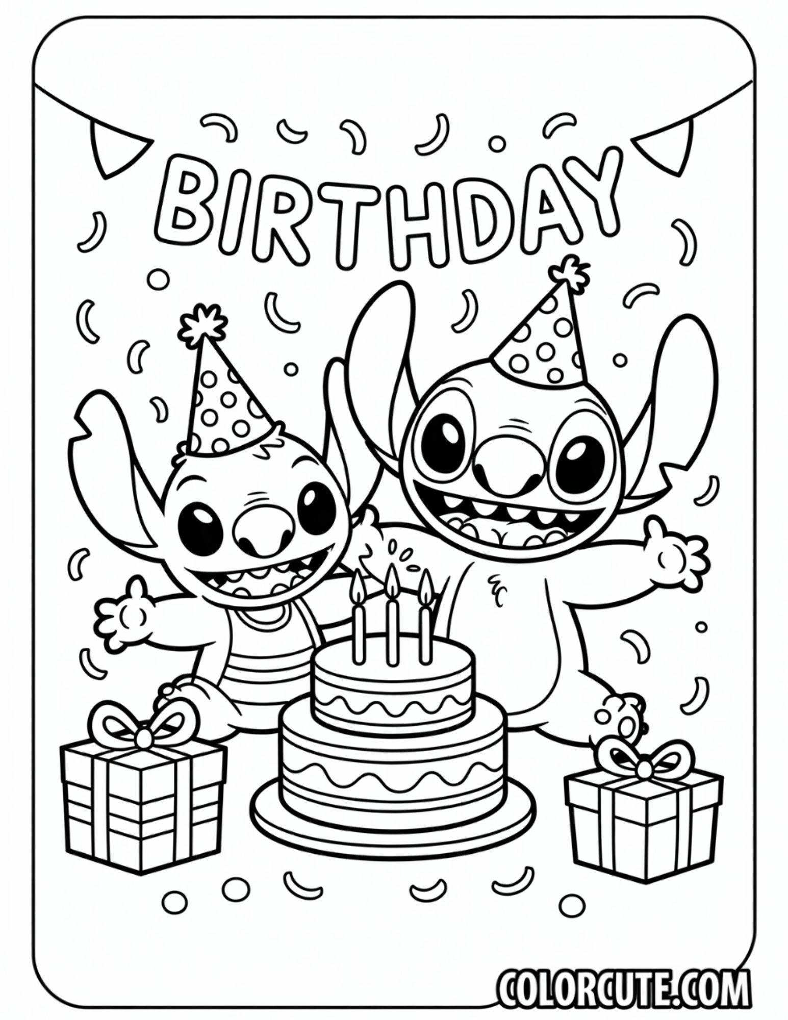 Stitch Birthday Party Coloring Pages | Free PDF Printables – Color Cute ...