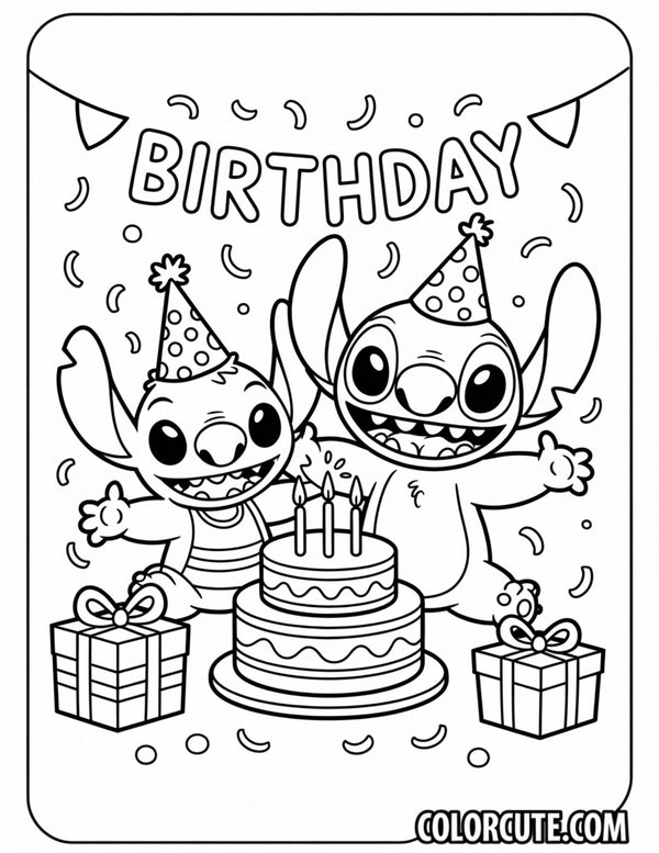 Stitch Birthday Party Coloring Pages | Free PDF Printables – Color Cute ...