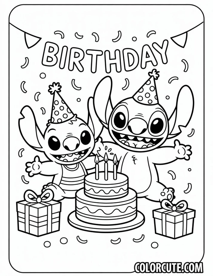 Stitch Birthday Party Coloring Pages | Free PDF Printables – Color Cute ...