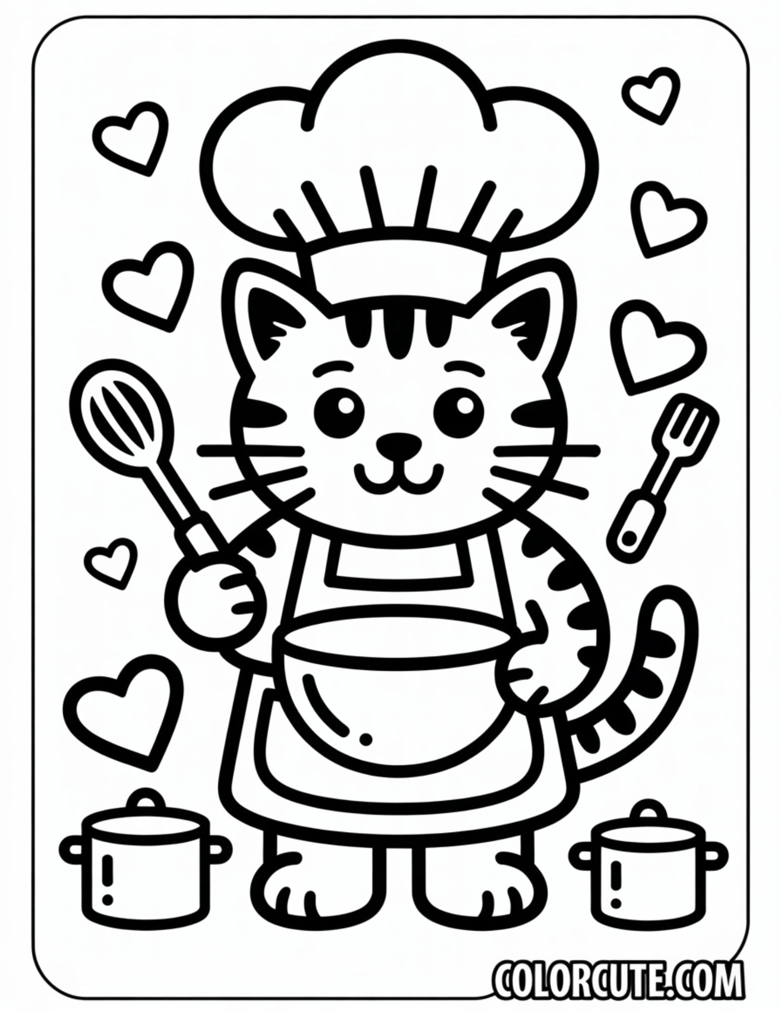 Cat Chef Coloring Pages | Free PDF Printables – Color Cute - Free ...