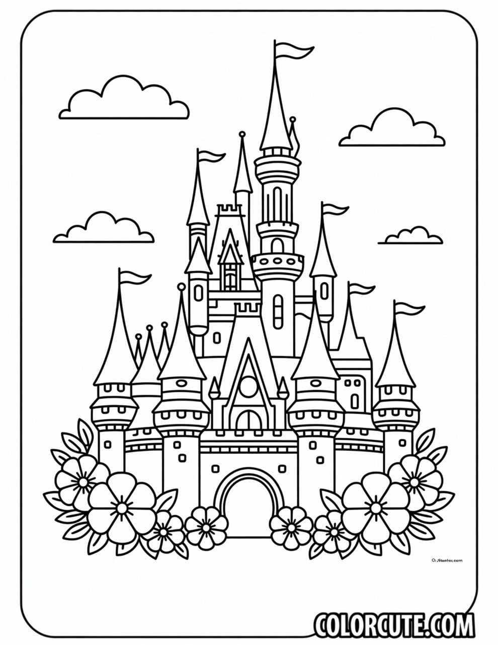 Flowers Disney Castle Coloring Page | Free PDF Printables – Color Cute ...