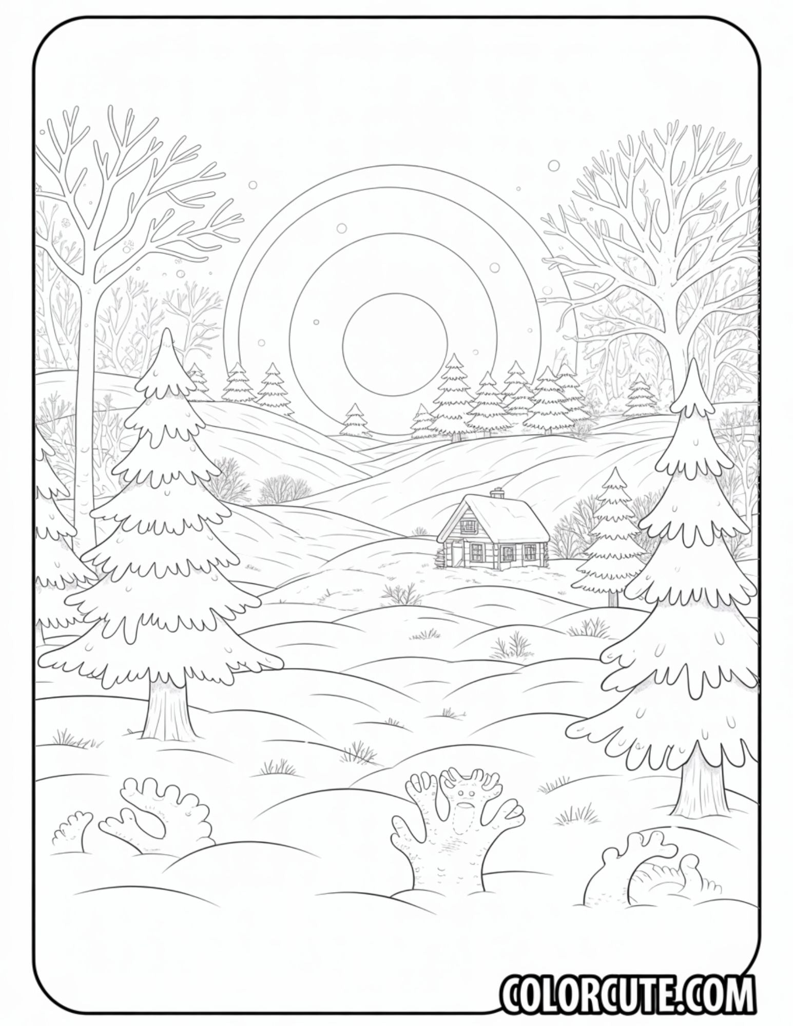 Winter Landscape Coloring Pages | Free PDF Printables – Color Cute ...