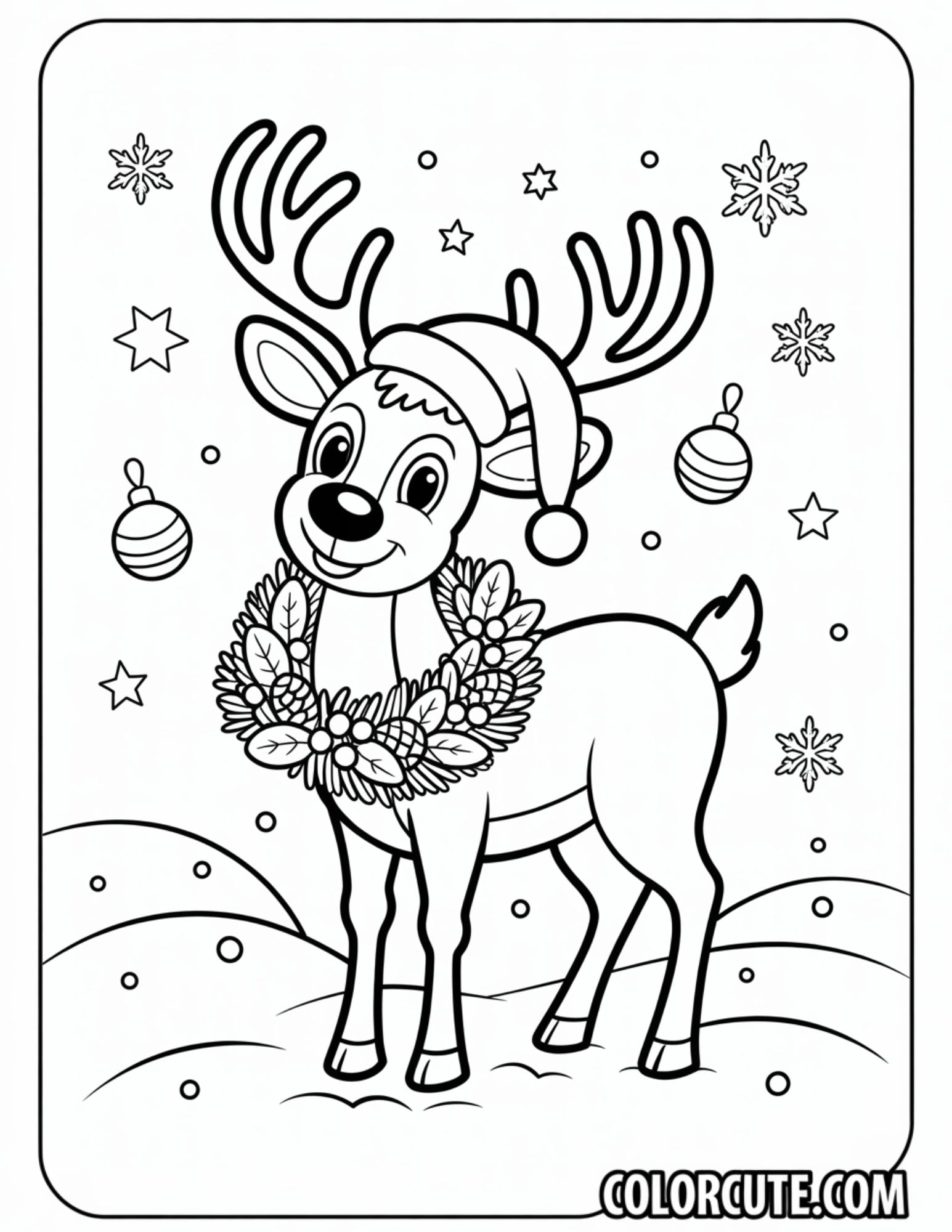 Christmas Deer Coloring Pages - Free PDF Printables – Color Cute - Free ...