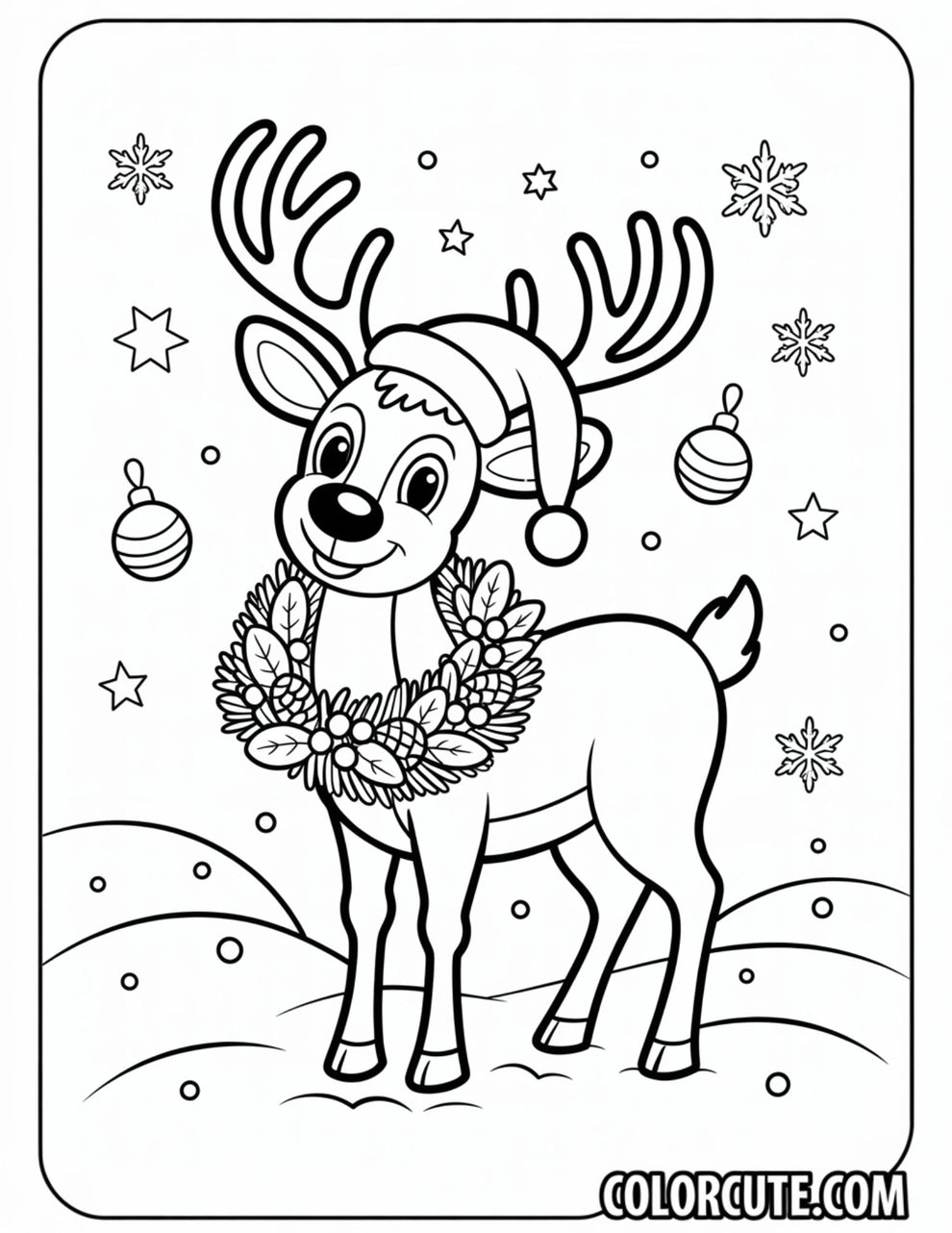 Christmas Deer Coloring Pages - Free PDF Printables – Color Cute - Free ...
