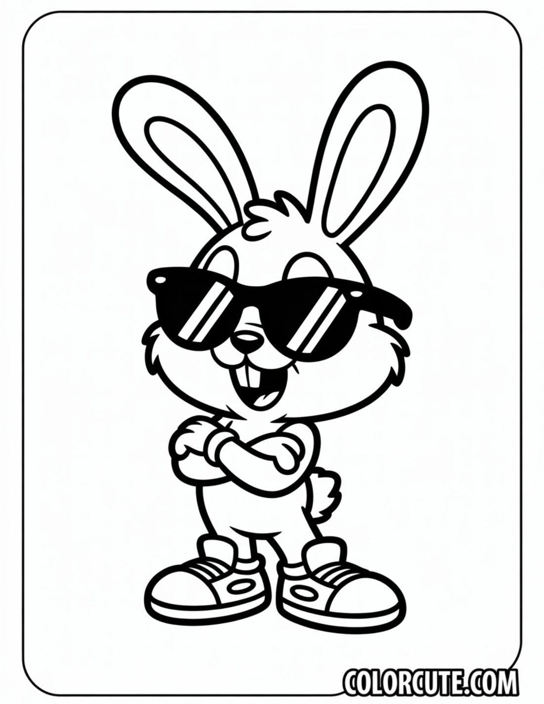 Cool Bunny Coloring Page – Free PDF Printables – Color Cute - Free ...