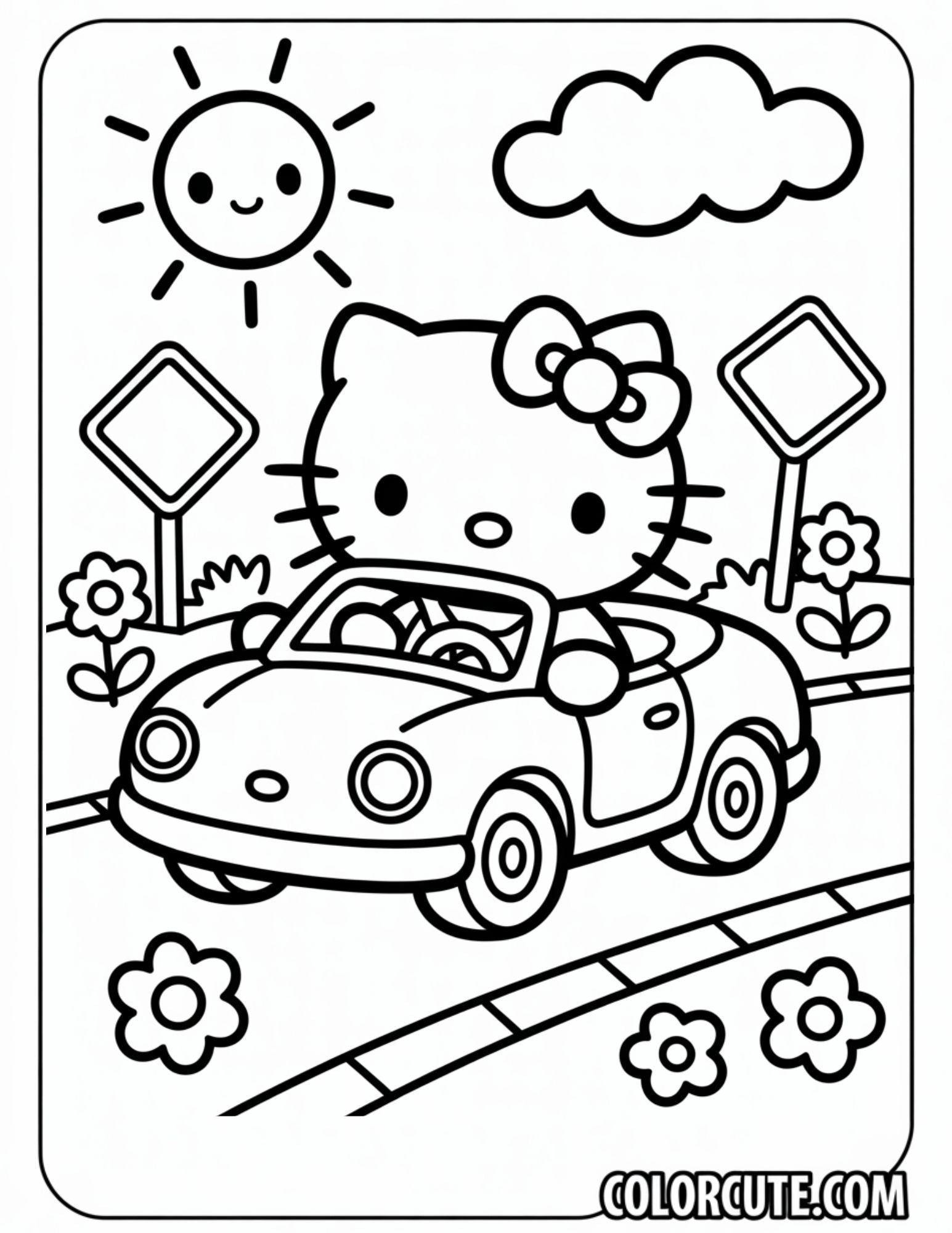 Hello Kitty Car Coloring Page | Free PDF Printables – Color Cute - Free ...