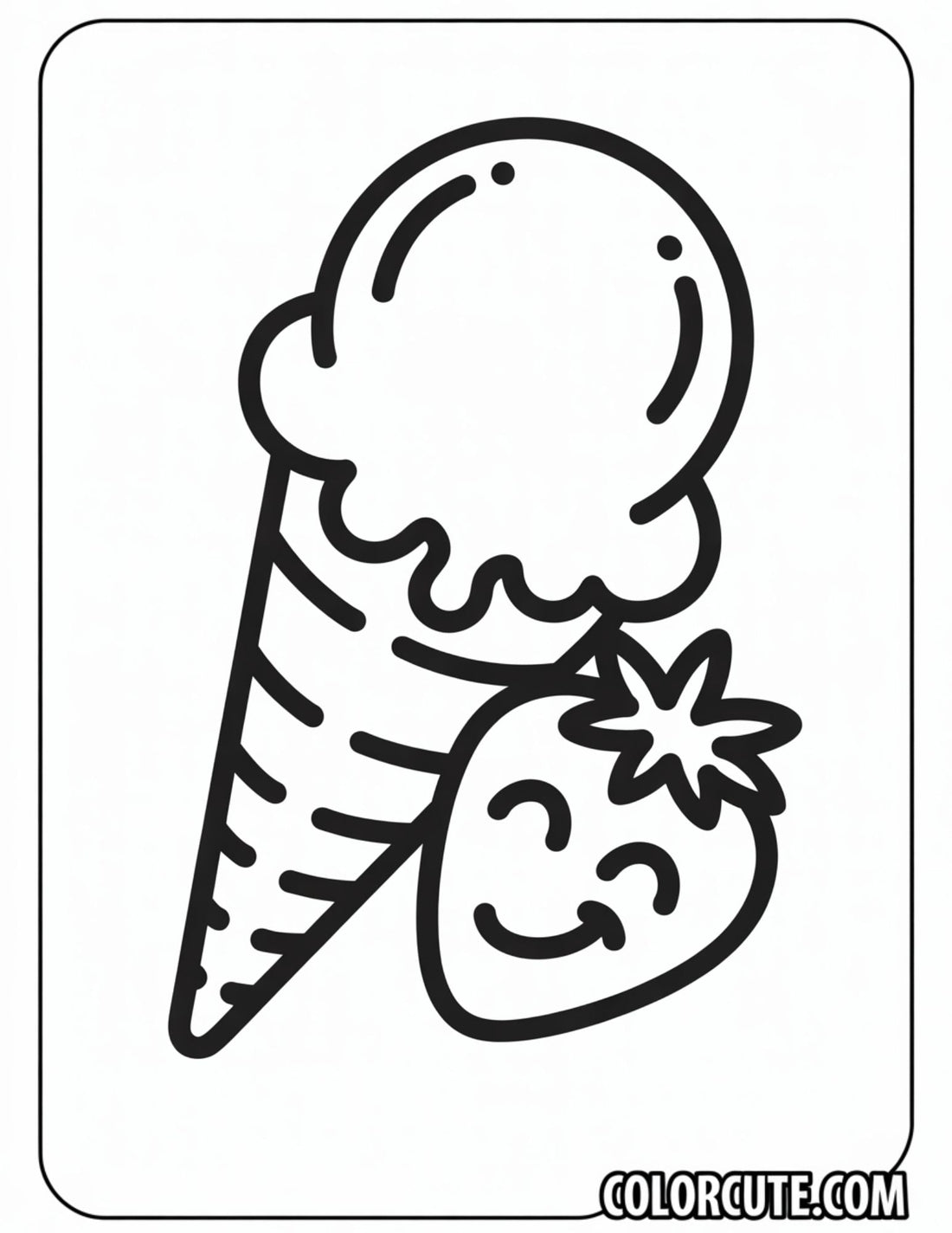 Ice Cream with Strawberry Face Coloring Page | Free PDF Printables ...
