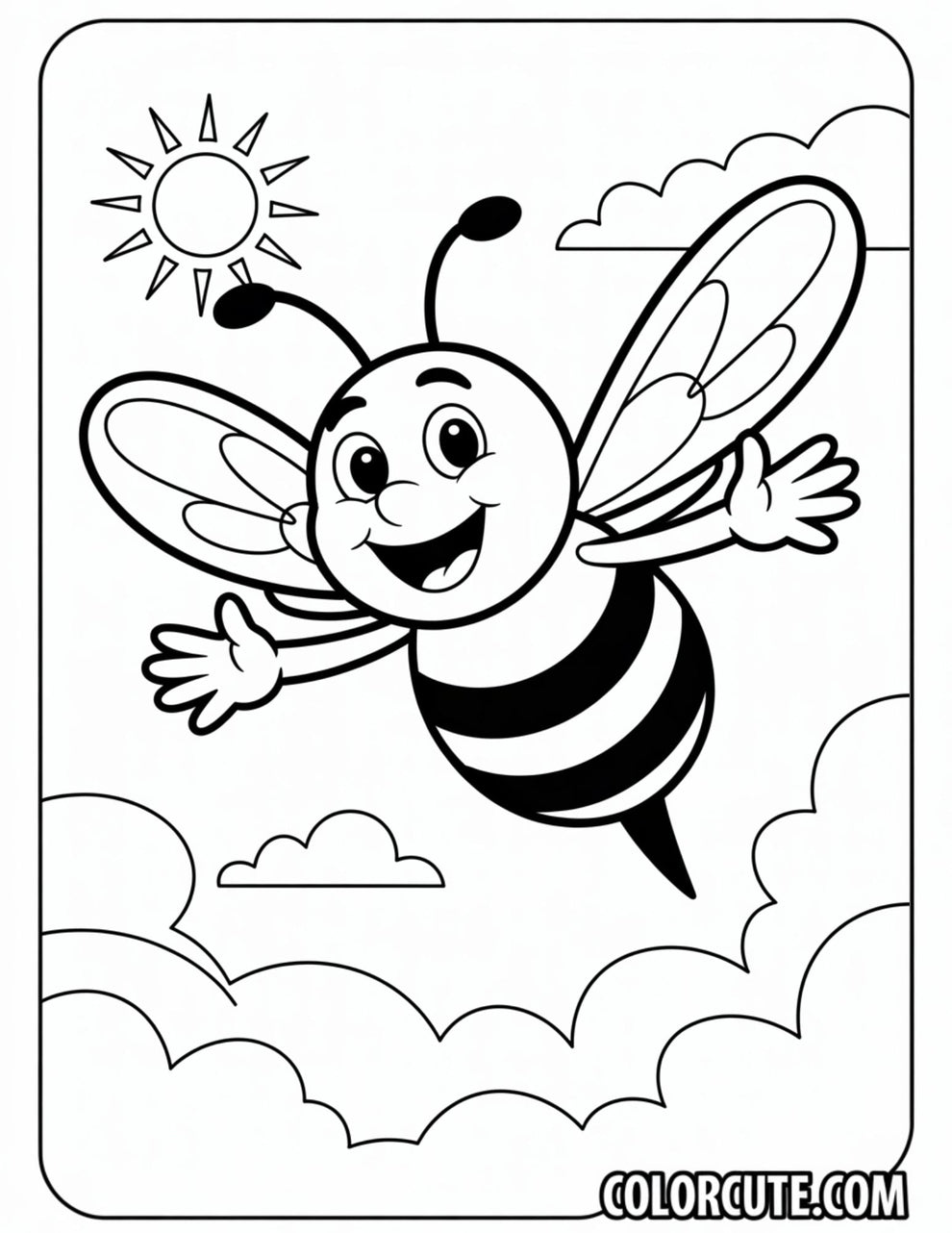 Cartoon Bee Coloring Page – Free PDF Printables – Color Cute - Free ...