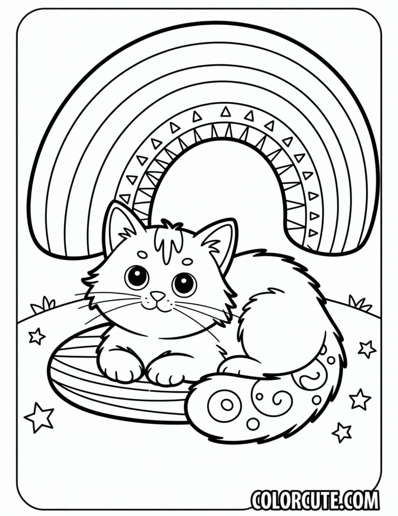 Cat Rainbow Coloring Pages | Free PDF Printables – Color Cute - Free ...